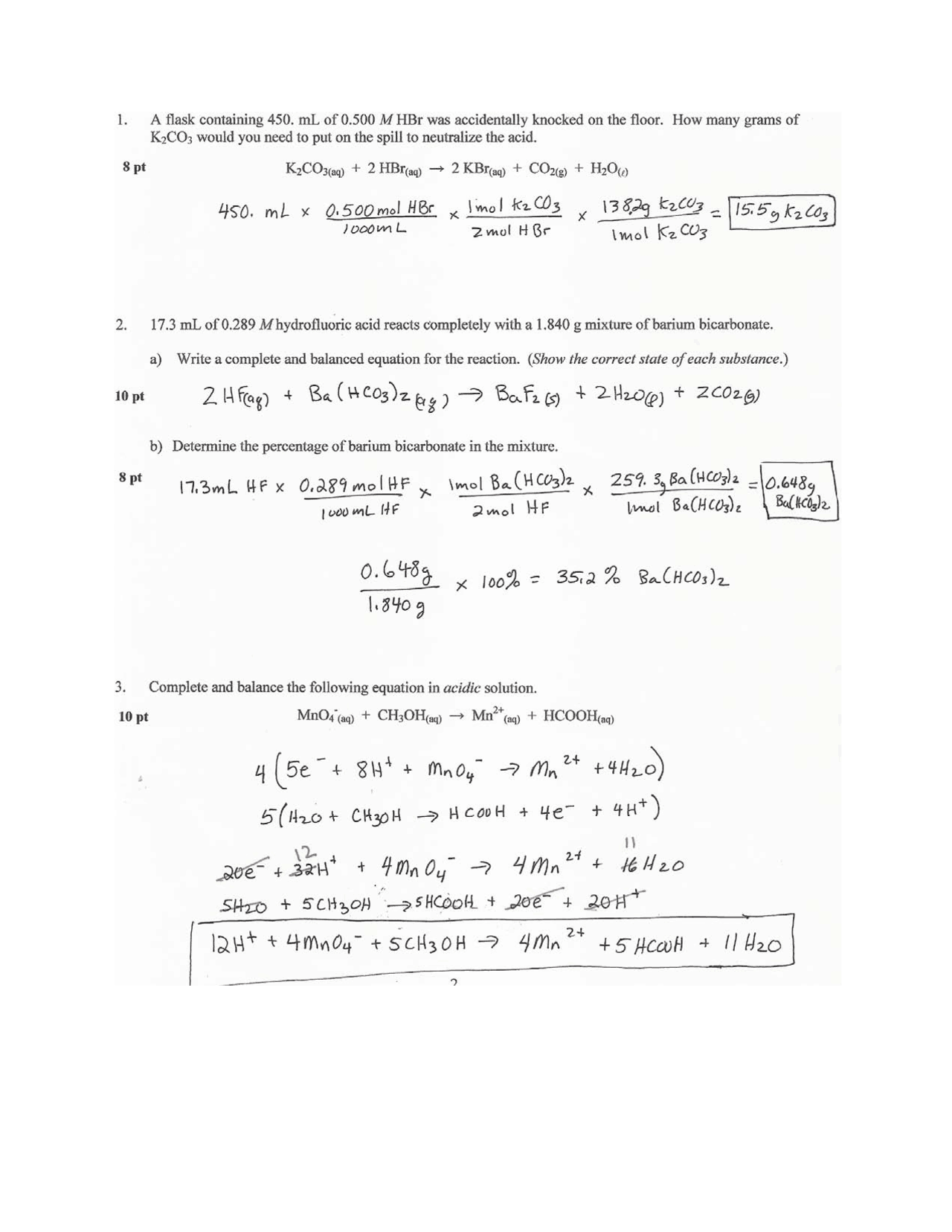 Solved Exam 1 For Freshman Chemistry Ii Chem 1212 Docsity