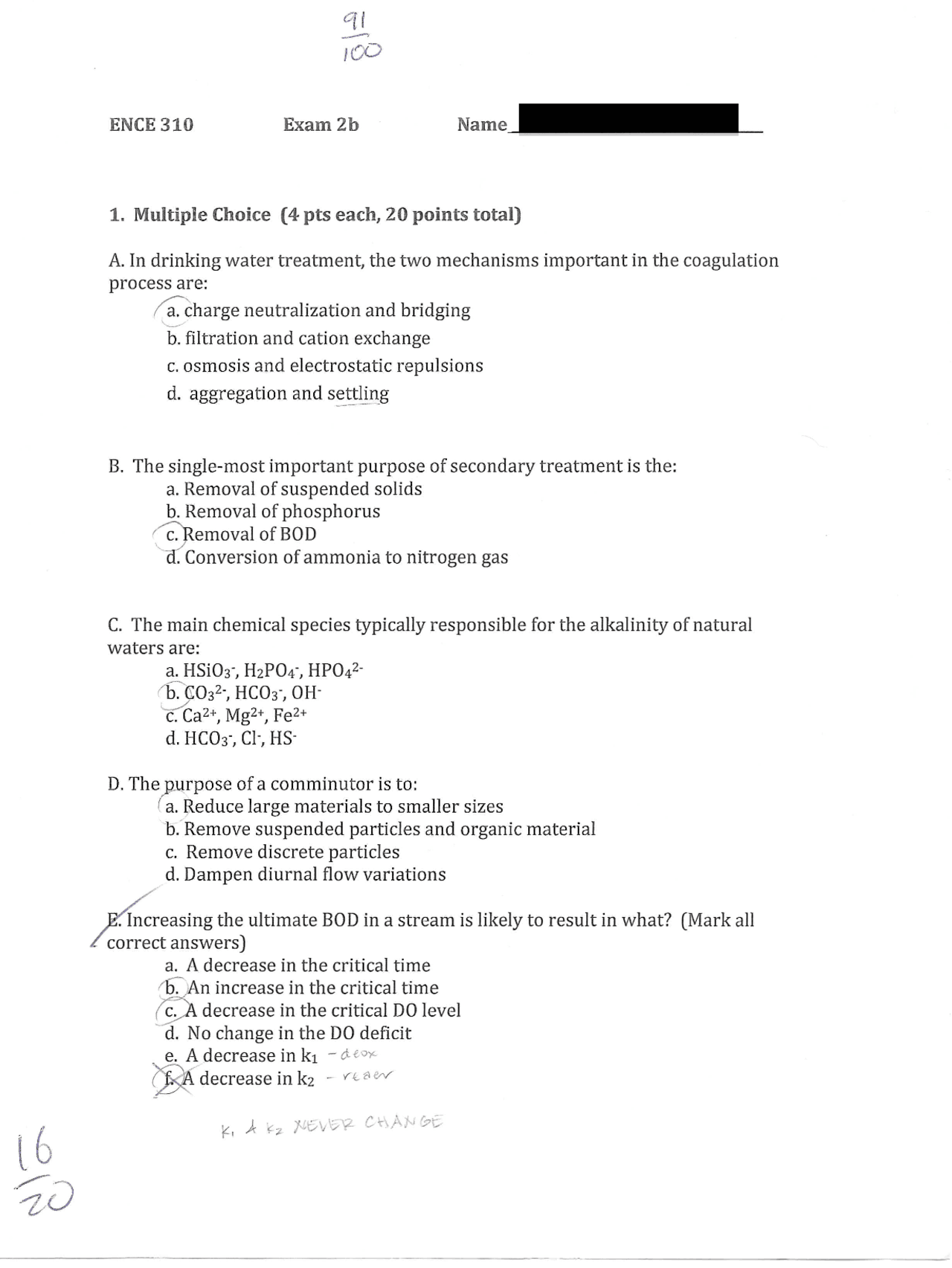 Exam 2b With Solution Environmental Engineering Ence 310 Docsity