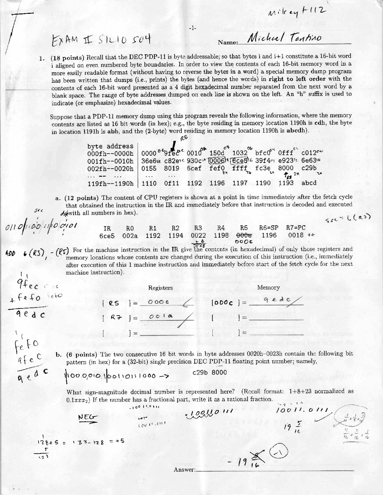 Computer Organization Exam Ii Solutions Enee 350 Docsity