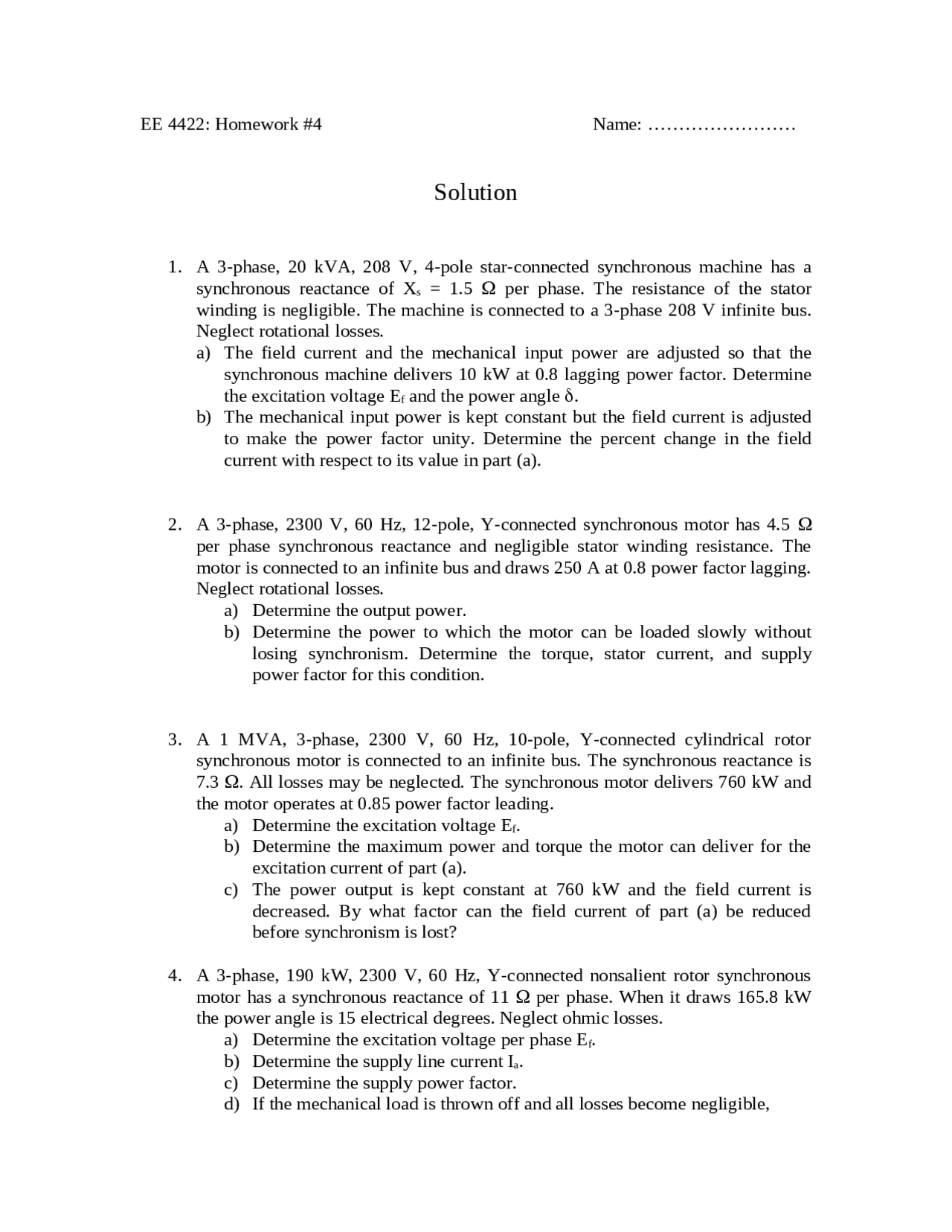 Homework 4 Solutions Electric Machine Design Ee 4422 Docsity