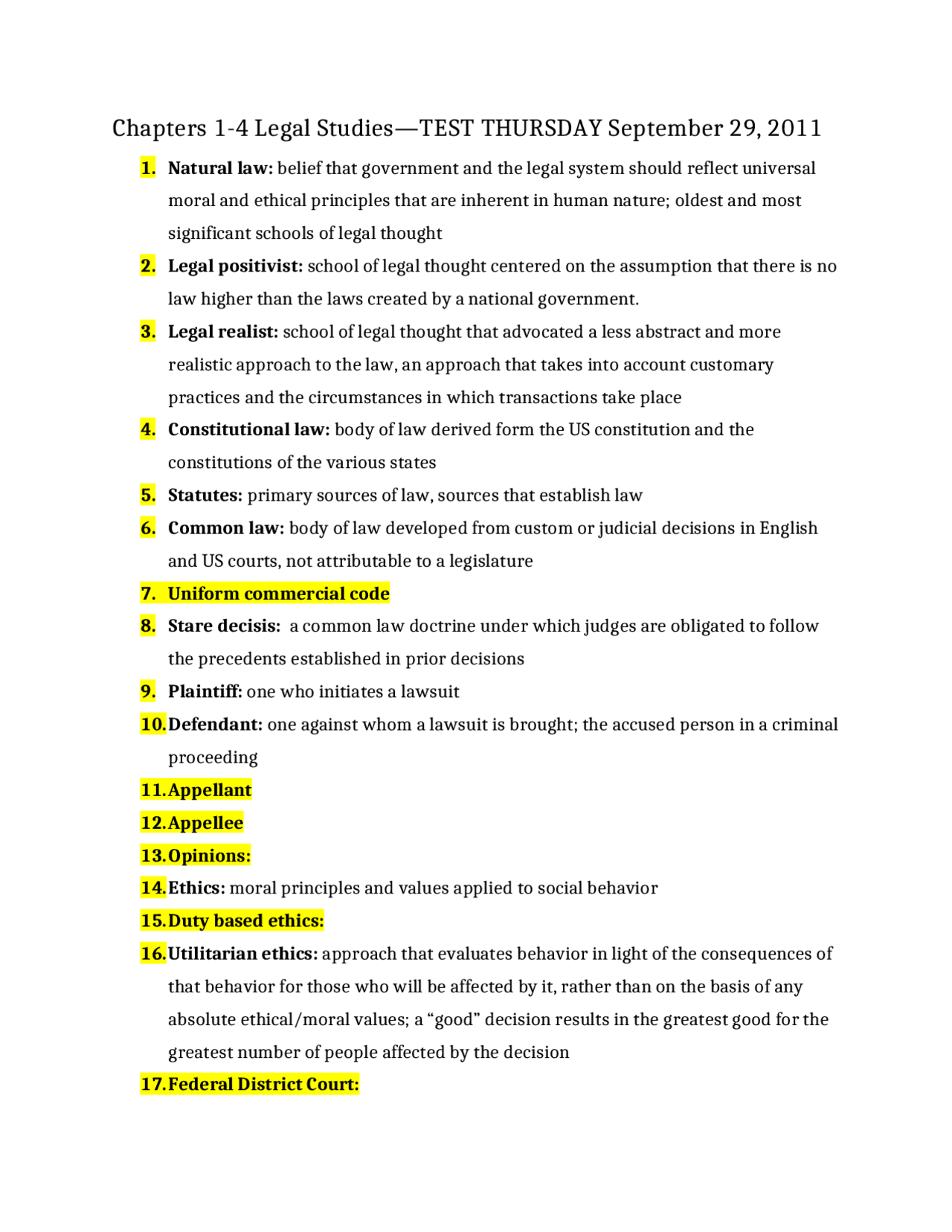 Legal Studies - Test 1 Terms and Study Guide | LGS 200 | Study notes ...