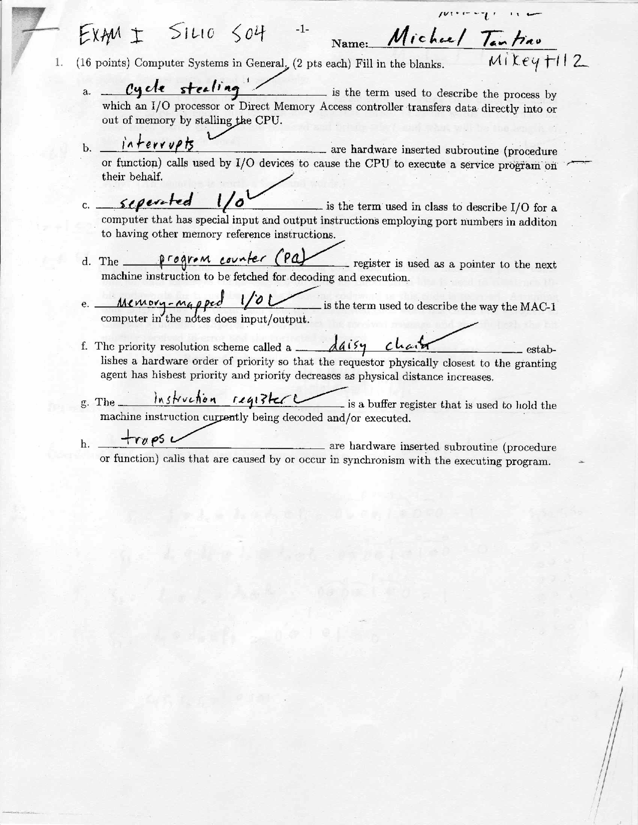 Exam 1 Questions With Solutions Computer Organization Enee 350