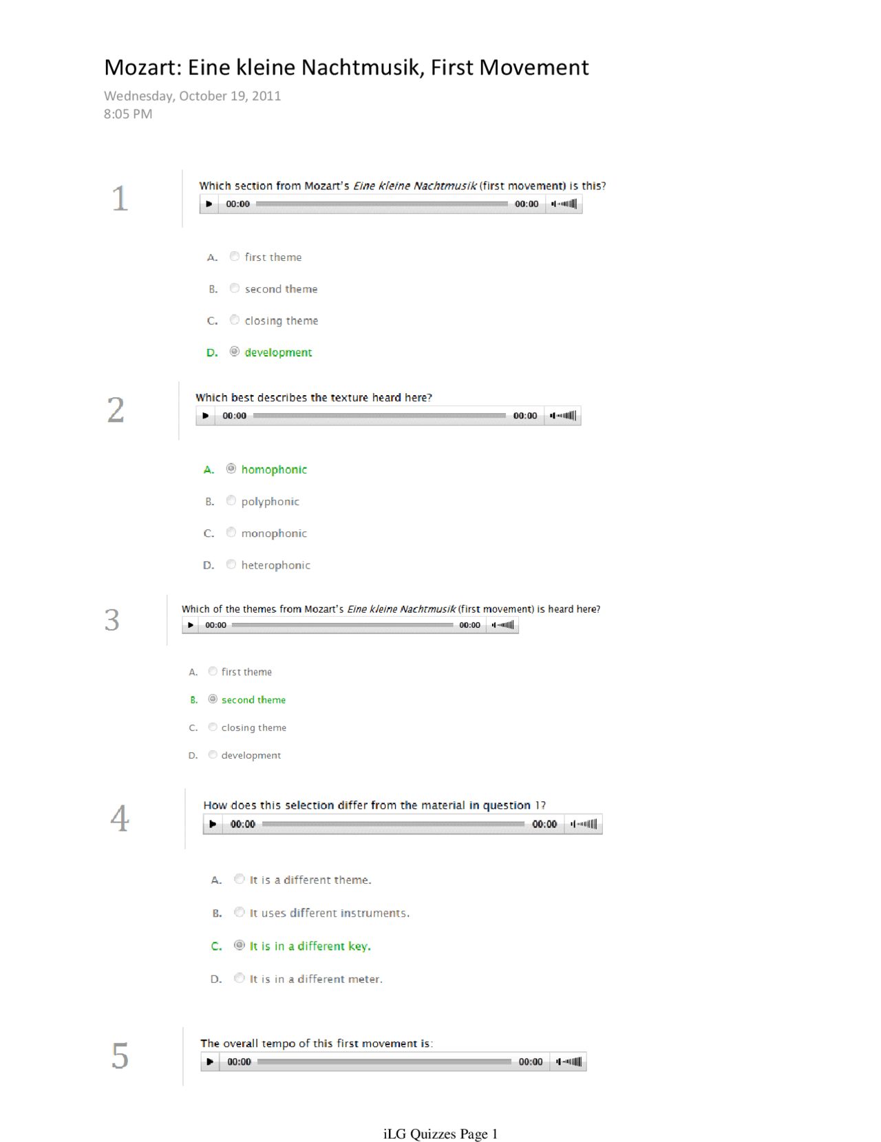 Quiz 7 - Mozart: Eine Kleine Nachtmusik and First Movement | MUS 1104 ...