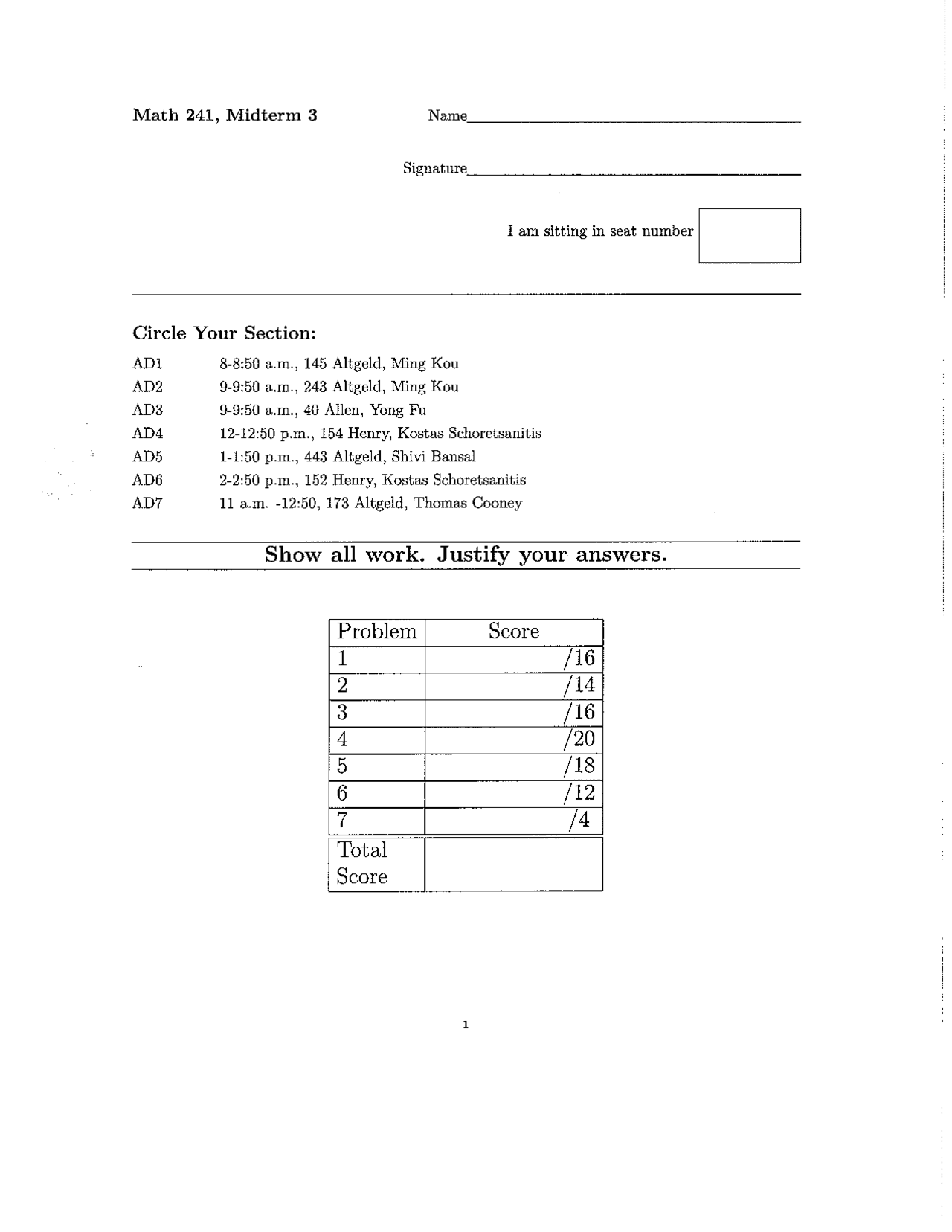 8 Problems On Calculus Iii With Solution Exam2 Math 241 Docsity