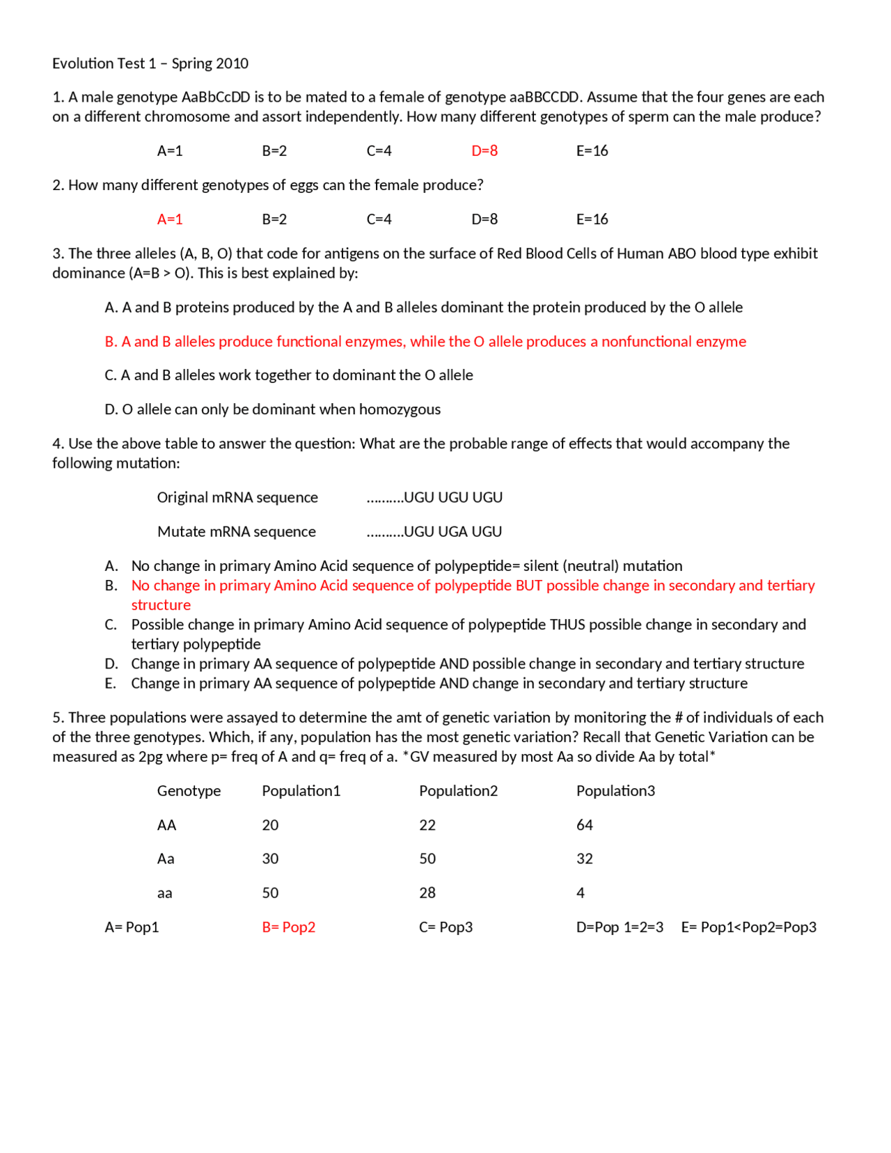 42 Solved Problems On Evolution Exam 1 Bio 4301 Docsity