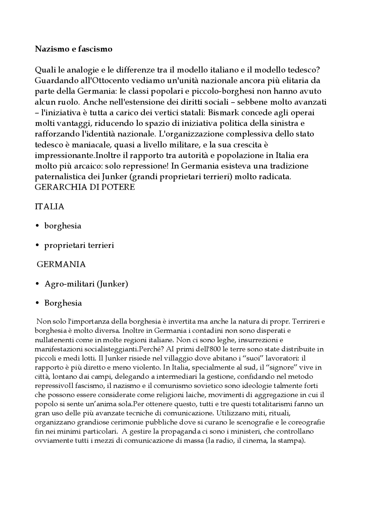 Appunti Riassunti Sul Nazismo E Fascismo Docsity
