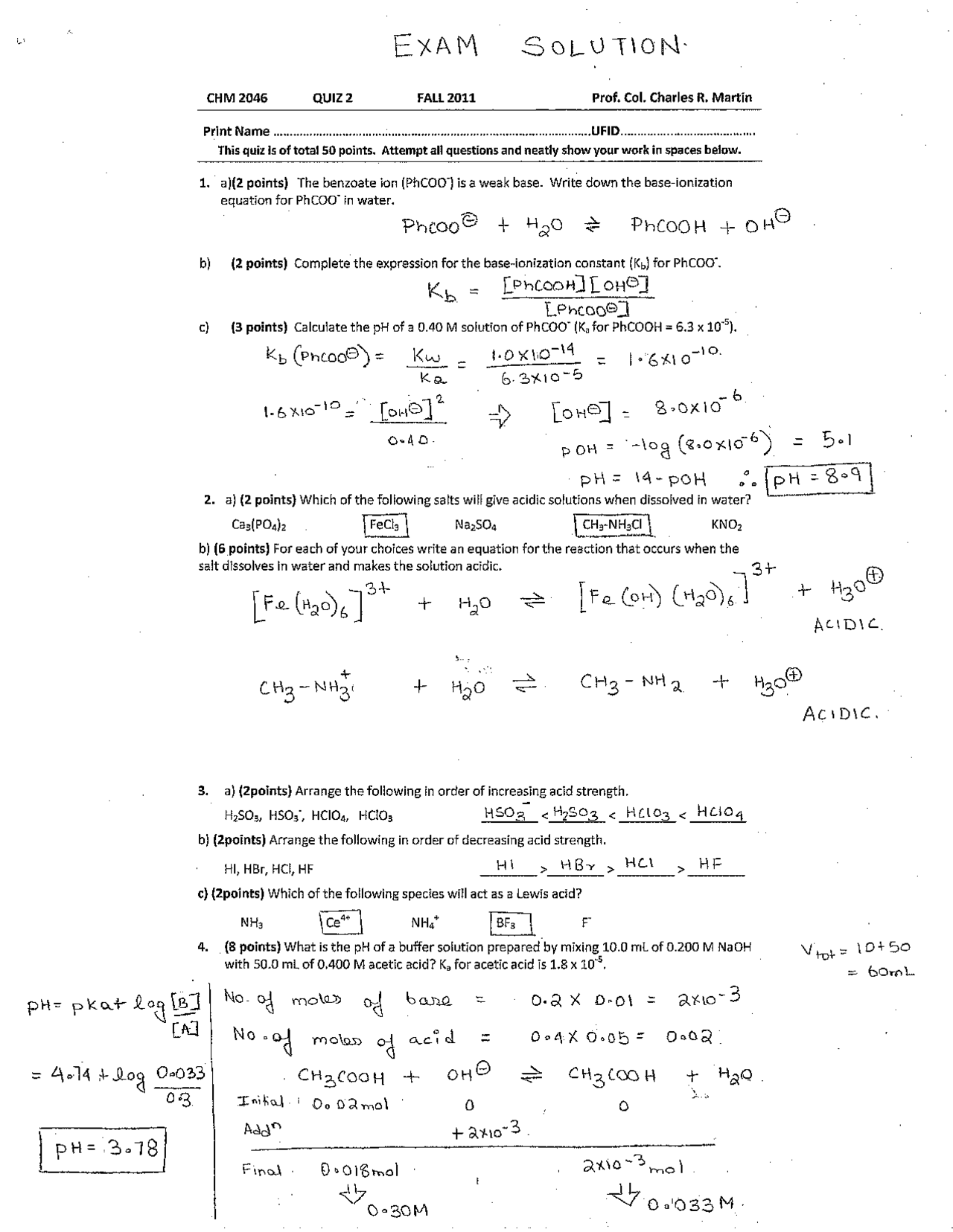 Quiz 2 Solutions General Chemistry And Qualitative Analysis I Chm