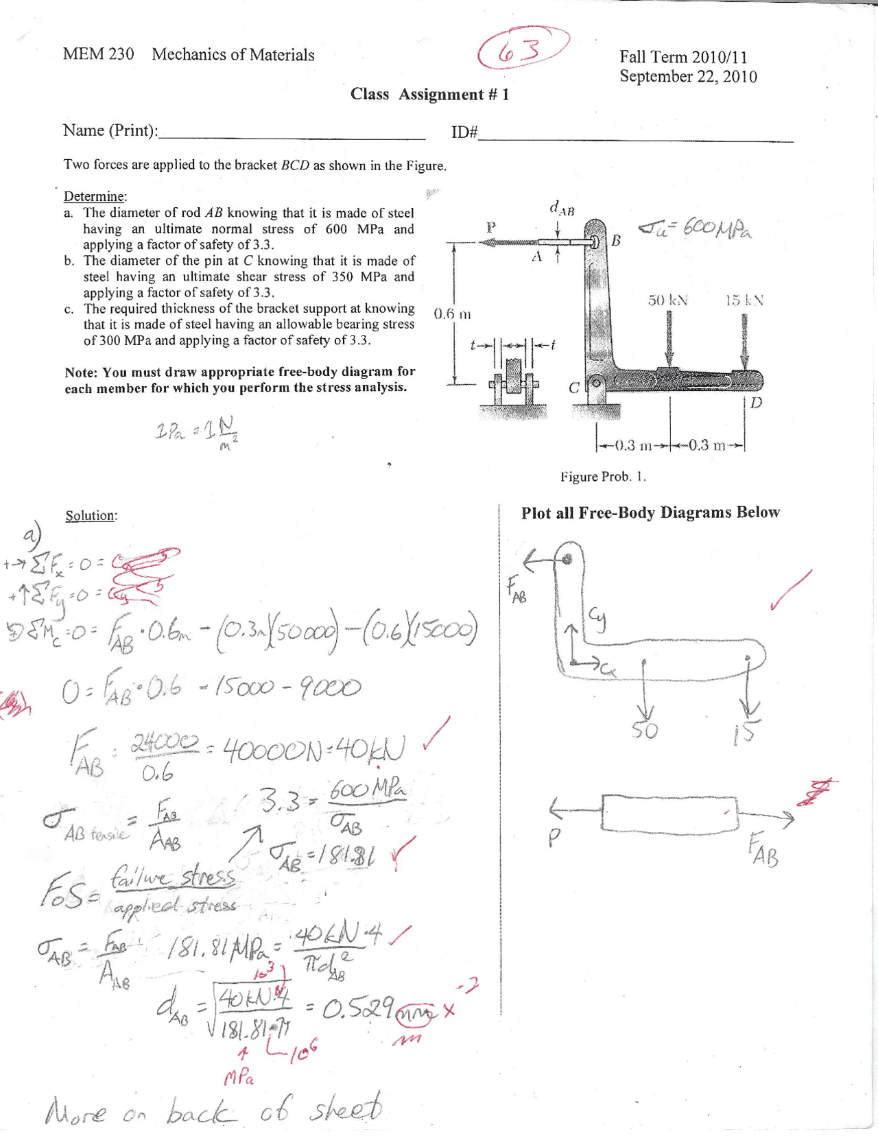Quiz 1 with Solutions - Mechanics of Materials I | MEM 230 | Quizzes ...