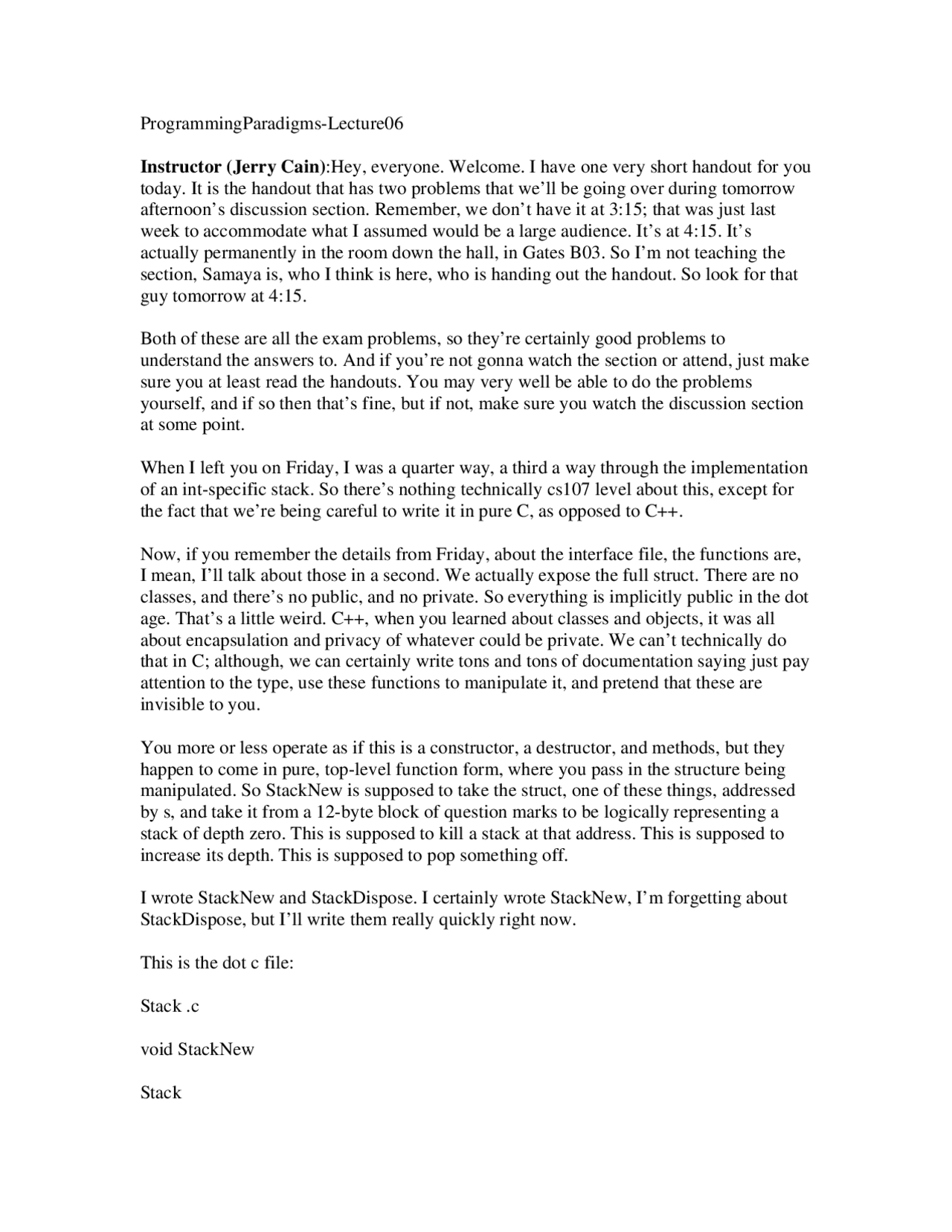 Lecture Transcriptions Programming Paradigms 2008 Lesson 6 Docsity