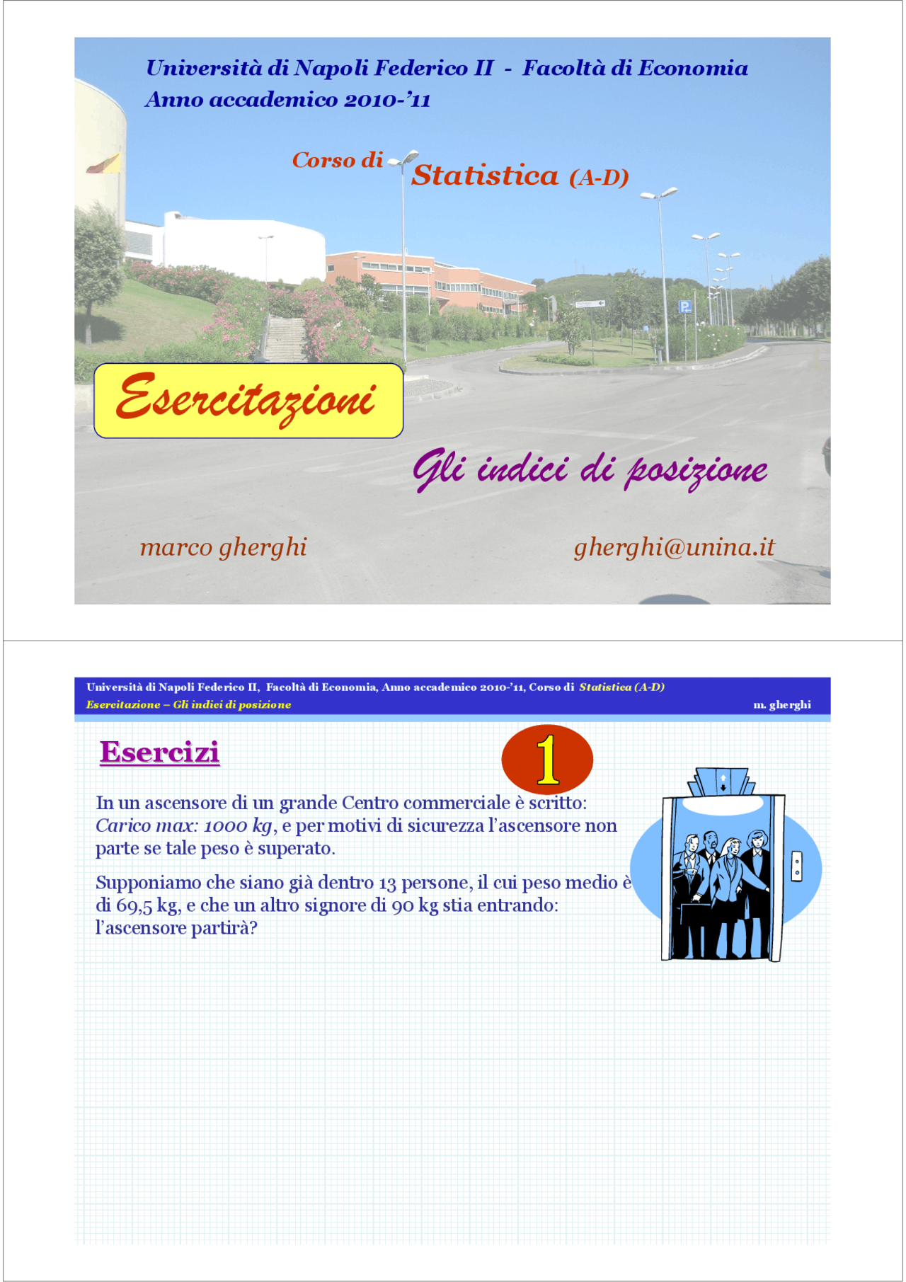 E01 Esercizi Sugli Indici Di Posizione Esercizi Di Statistica