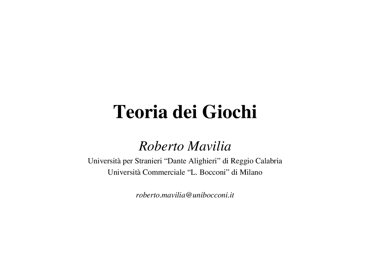 Teoria Dei Giochi Docsity