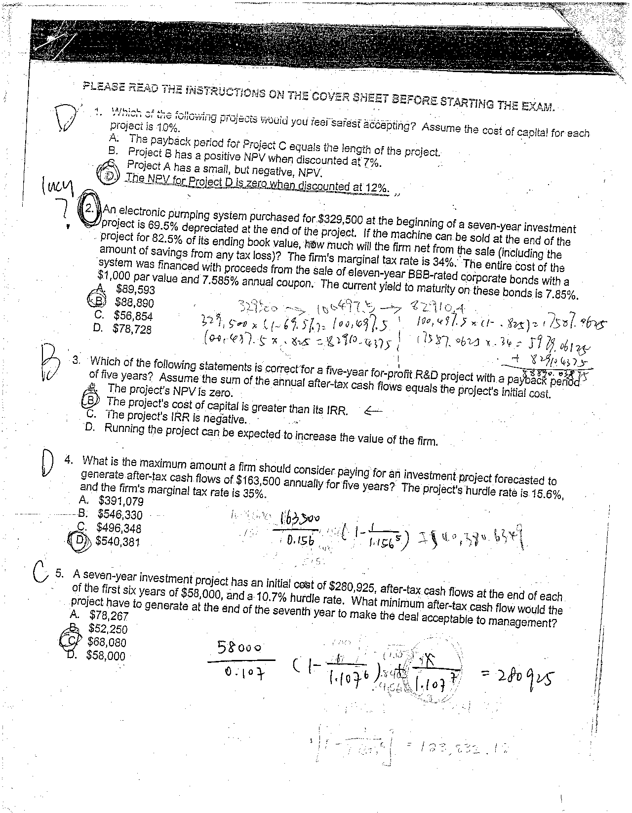 Old Exam 3 With Answer Key Business Finance Busfin 620 Docsity
