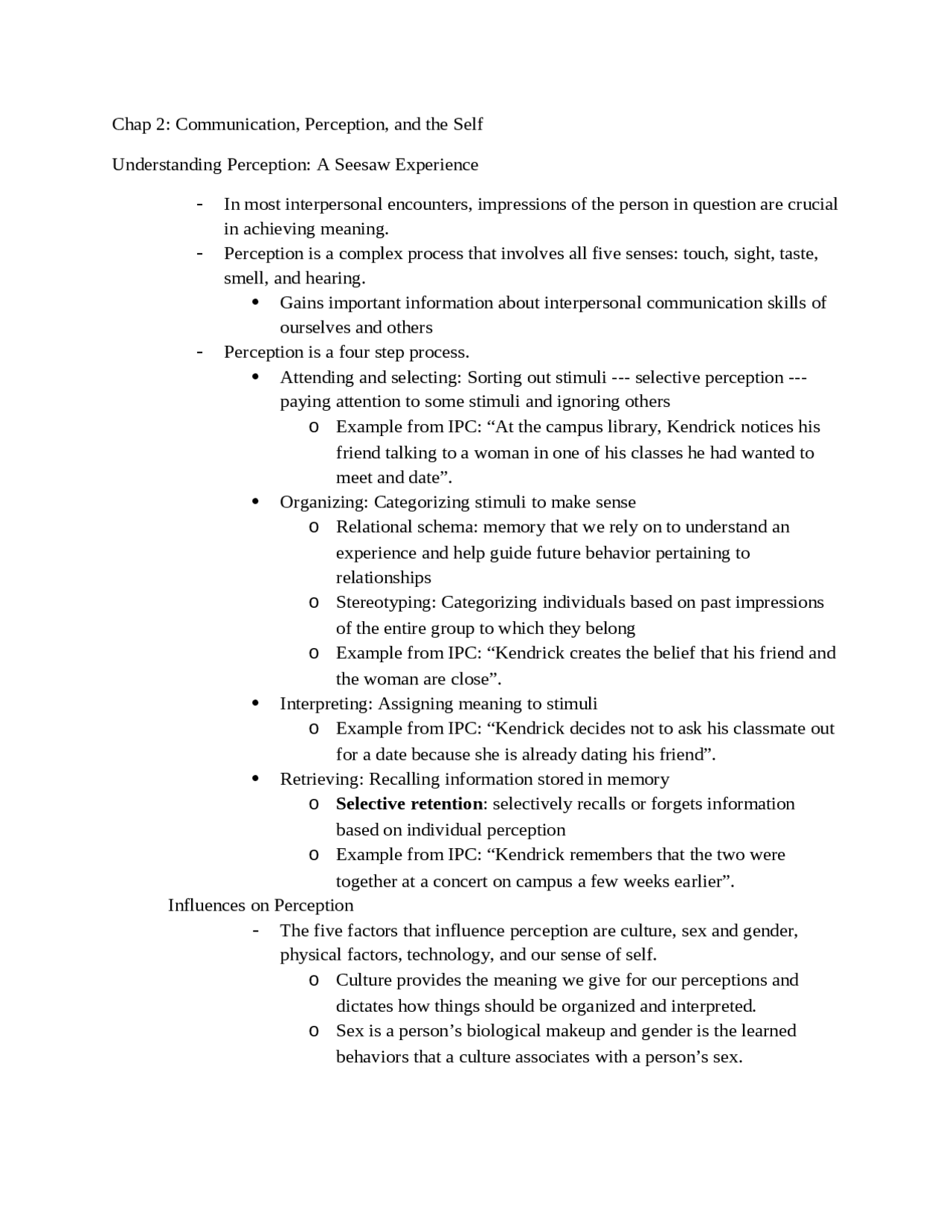 Notes On Communication Perception And The Self Spcm 1500 Docsity