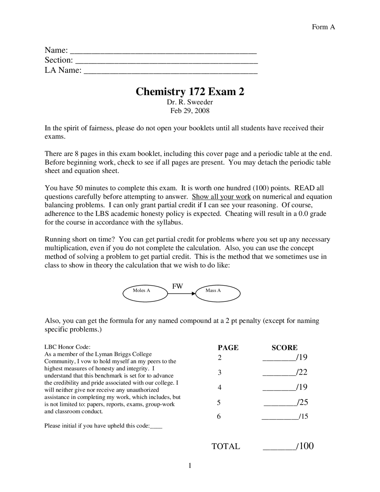 Exam 2 For Principles Of Chemistry I Lb 172 Docsity