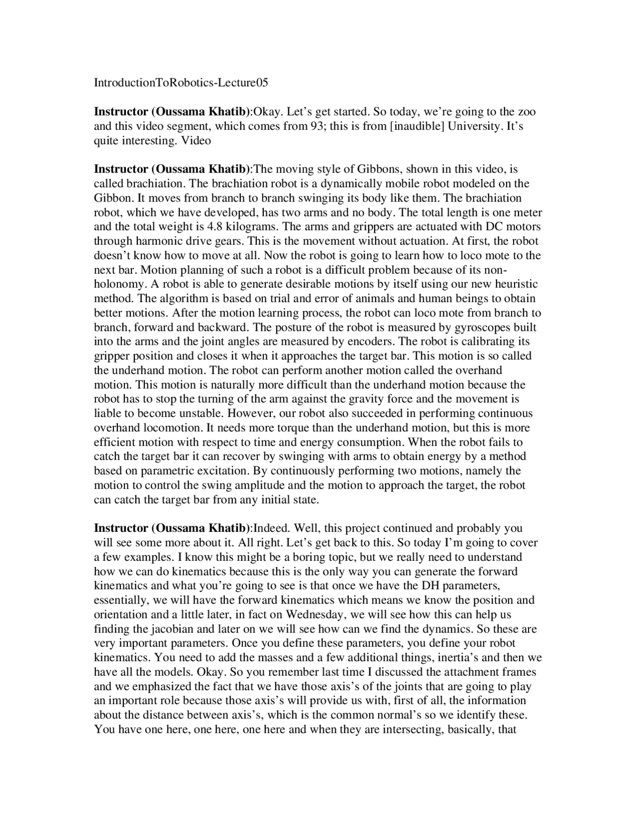 Lecture Transcriptions Introduction To Robotics Lesson 5 Docsity