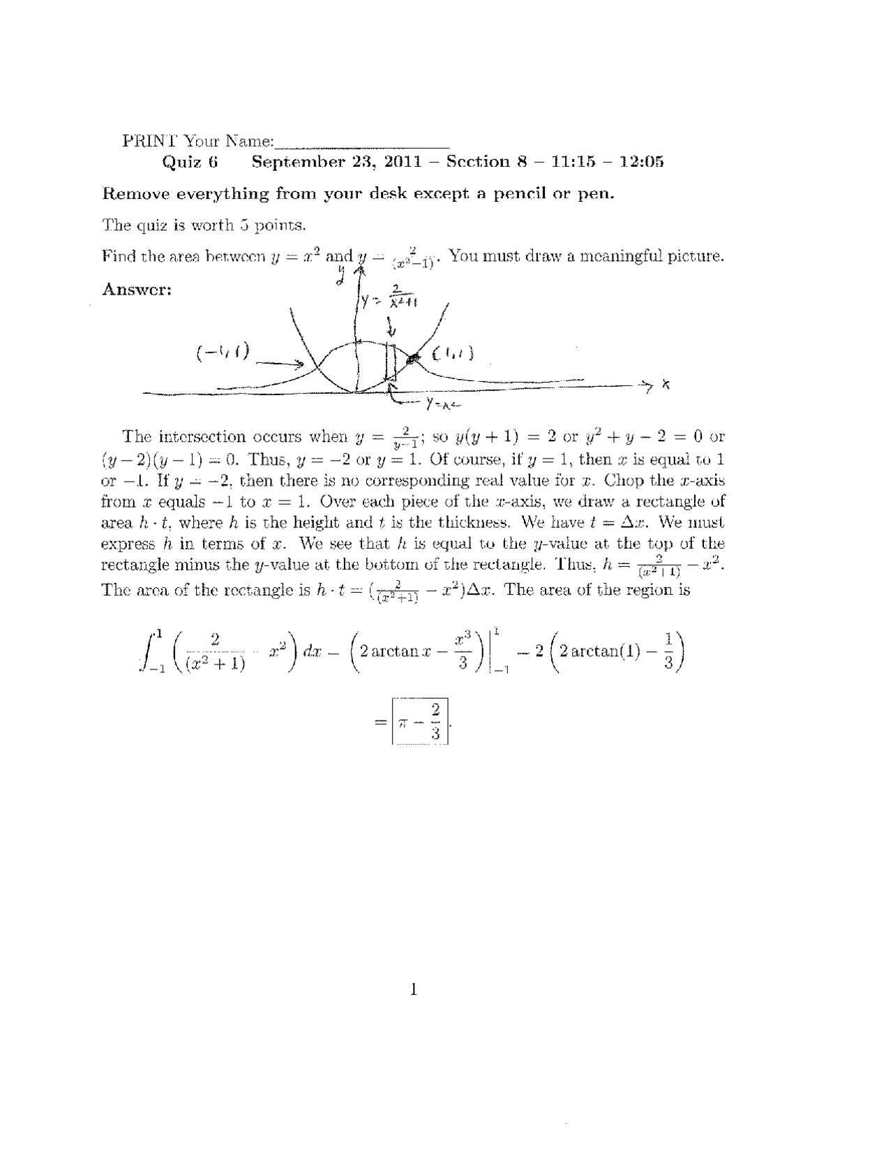 Quiz Six With Answer Calculus Ii Math 142 Docsity