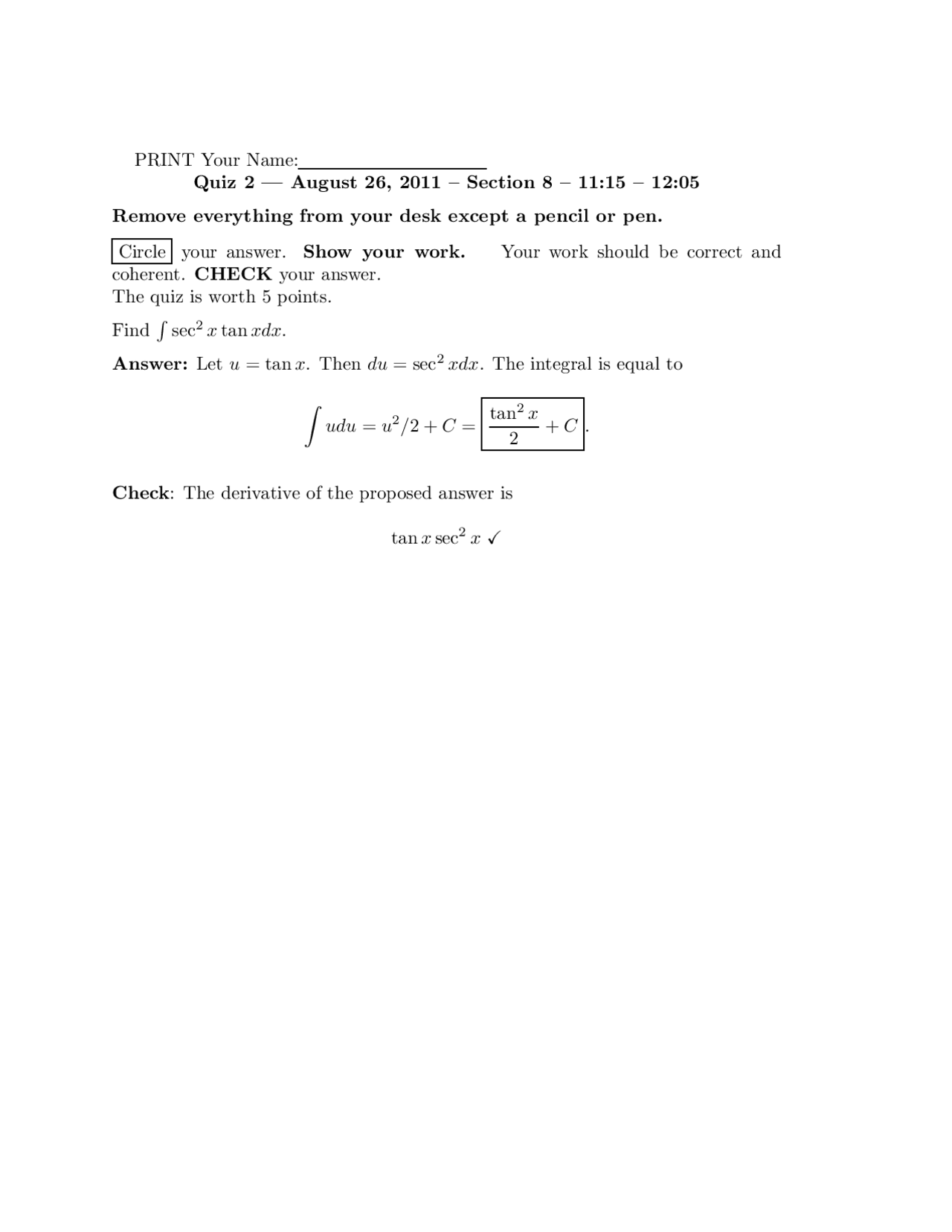 Calculus Ii Practice Quiz 2 With Answers Math 142 Docsity
