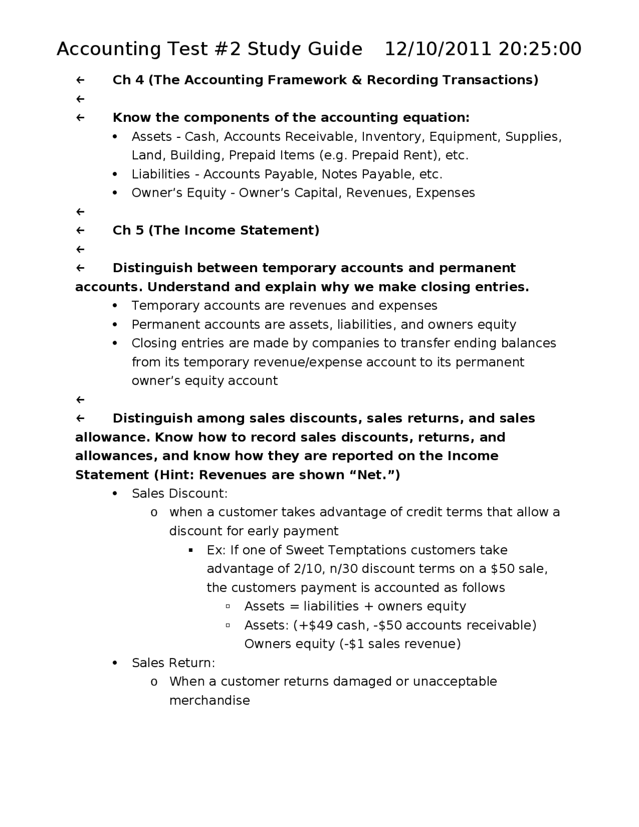 Introduction to Accounting - Exam 2 Study Guide | ACCTCY 2010 - Docsity
