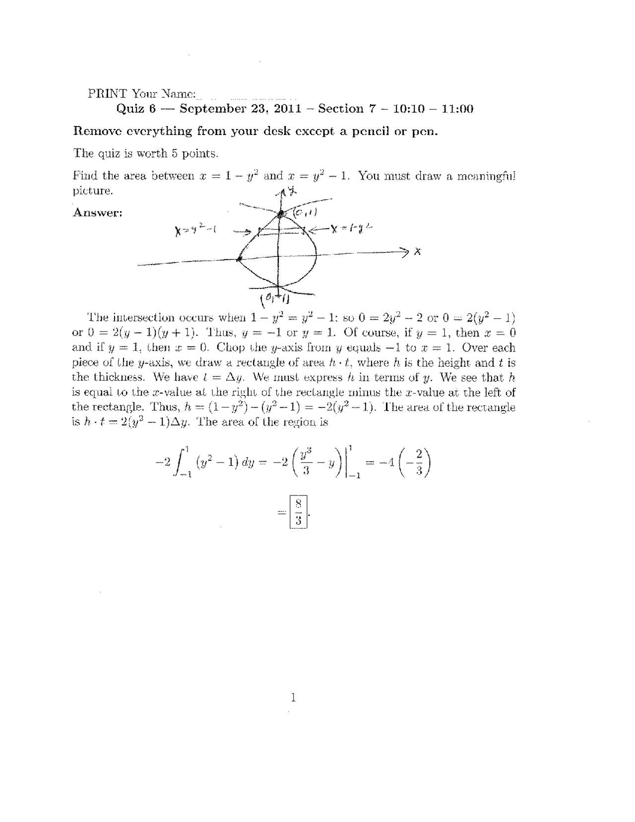 Calculus Ii Sample Quiz 6 With Answers Math 142 Docsity