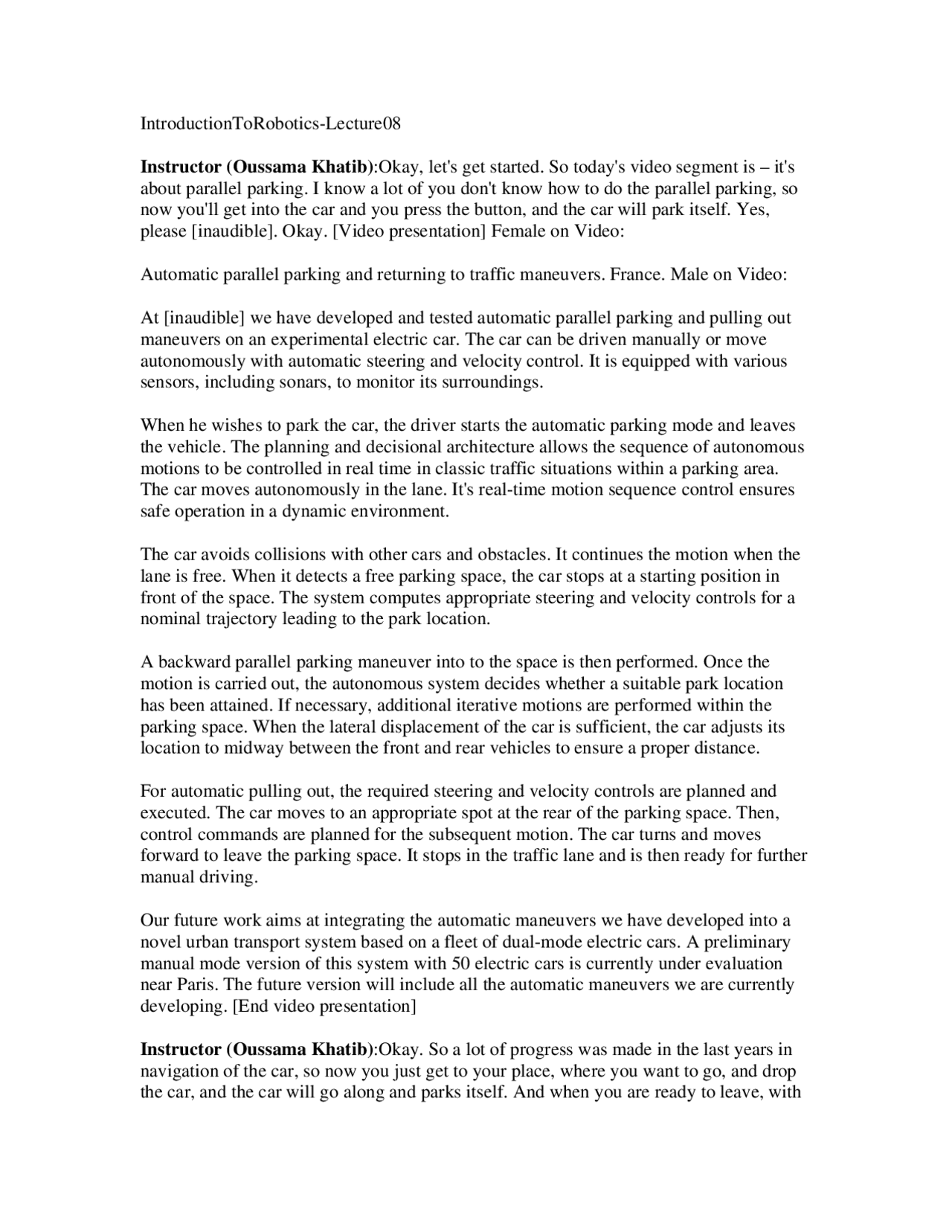 Lecture Transcriptions Introduction To Robotics Lesson 8 Docsity