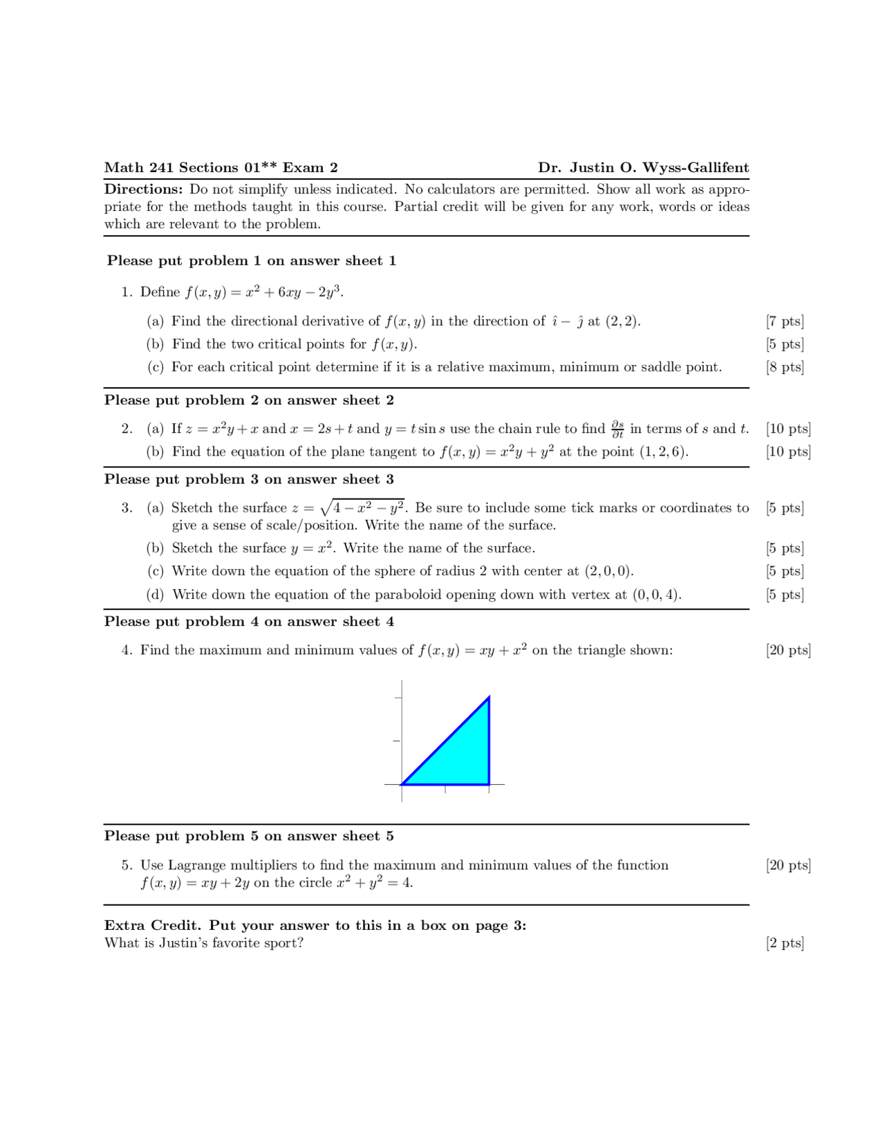 Final Exam 2 For Calculus Iii Questions Only Math 241 Docsity