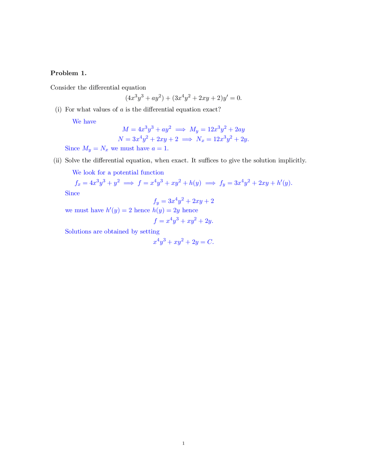 Midterm Problems With Solutions Differential Equations Math 20d