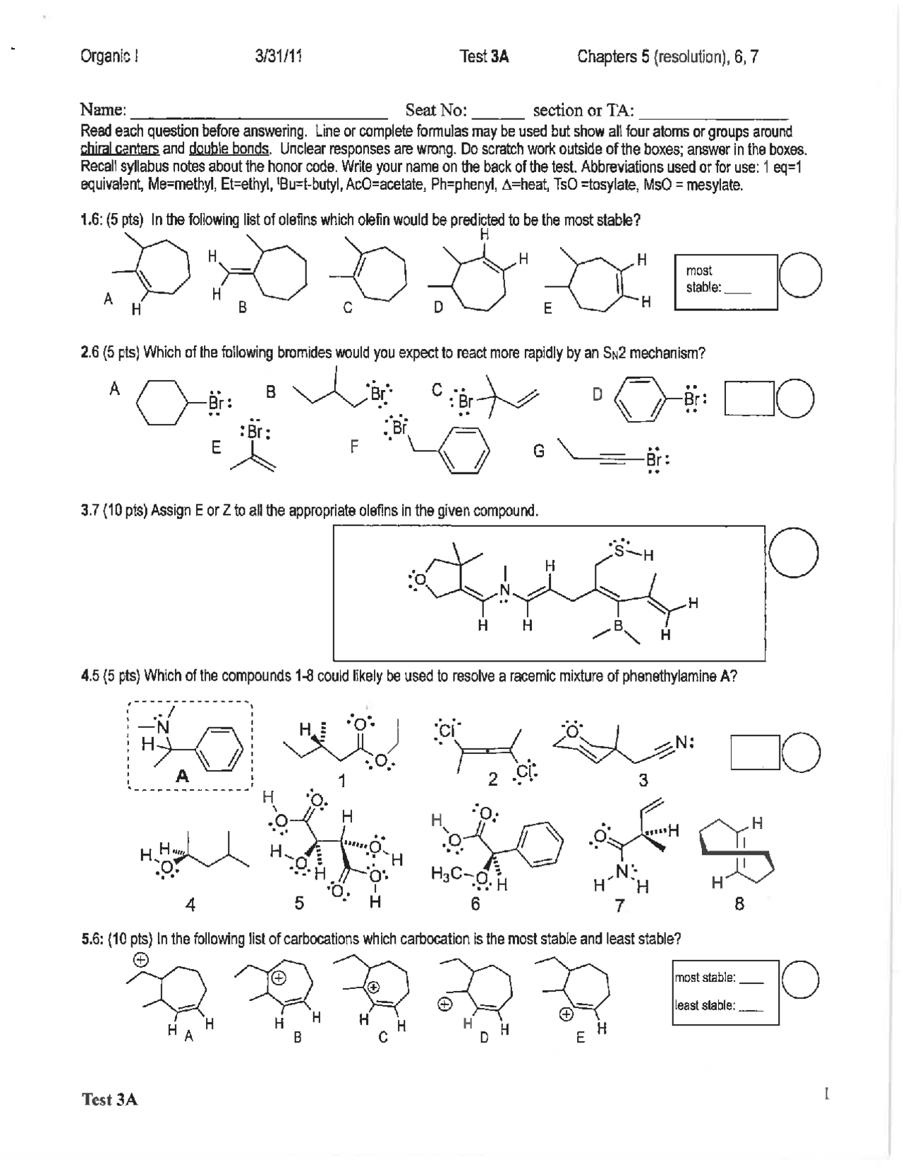 11 Solved Questions On Organic Compounds Exam 3 Chem 333 Docsity