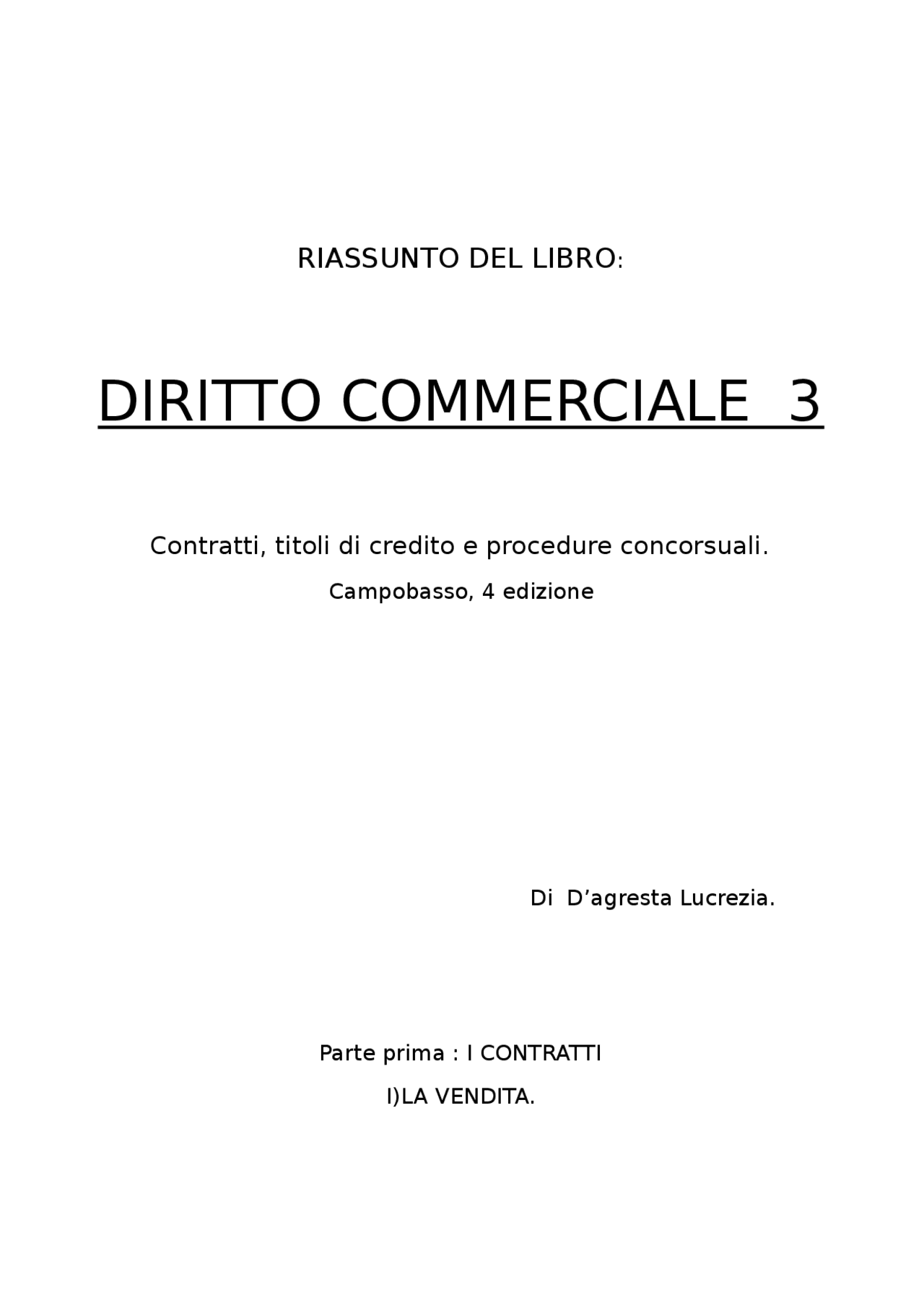 Riassunto Breve Diritto Commerciale I Parte Docsity