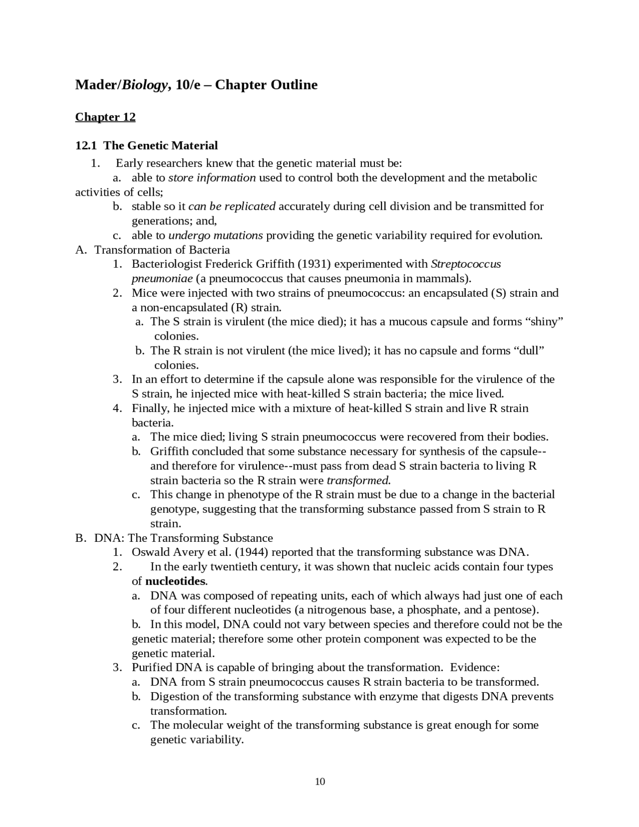 The Genetic Materials General Biology I Lab Outlines Biol 1110 Docsity 