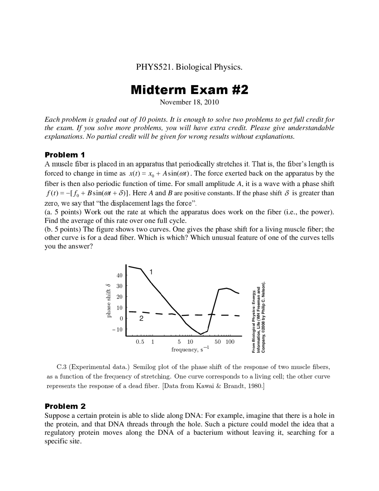 Solution to Midterm Exam 2 Problems - Biological Physics | PHYS 521 | Exams Physics | Docsity