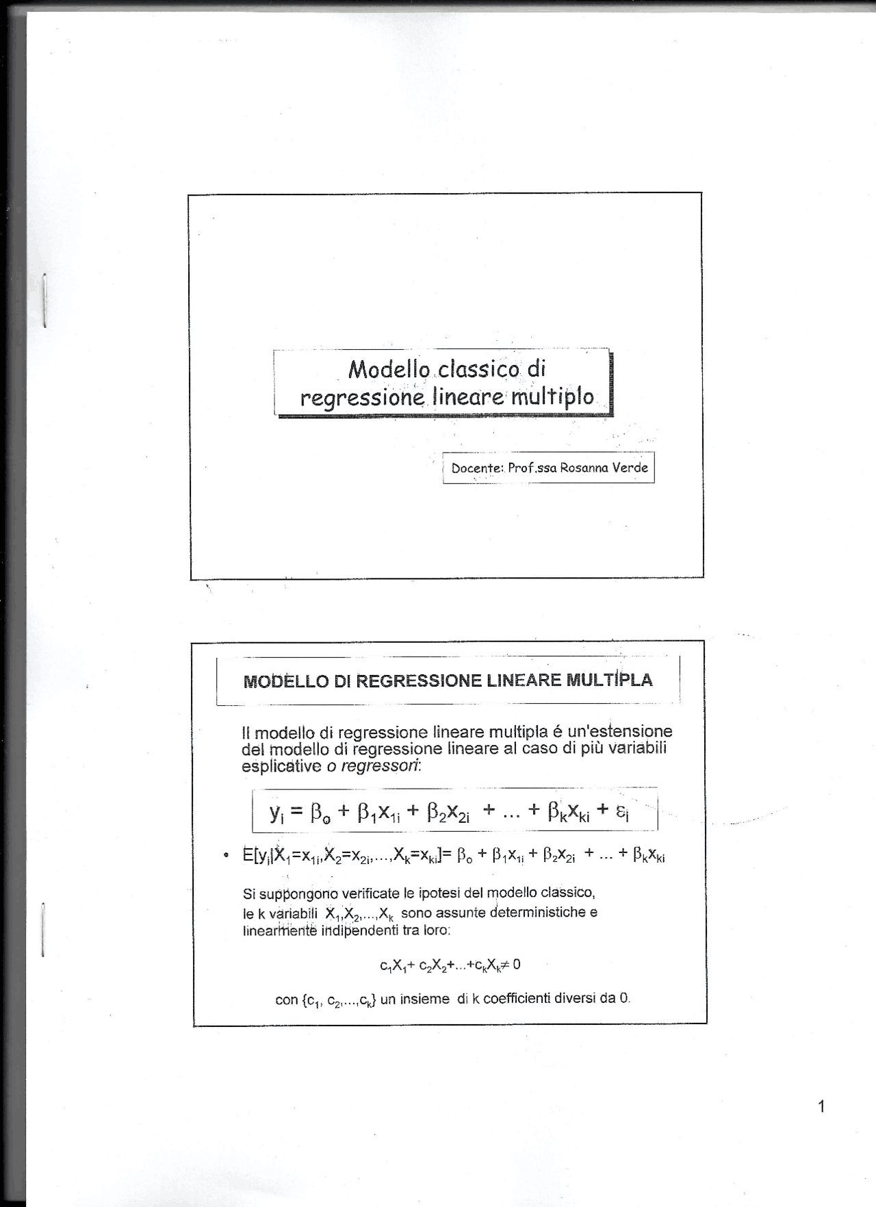 Appunti Sul Metodo Classico Di Regressione Lineare Multipla Appunti