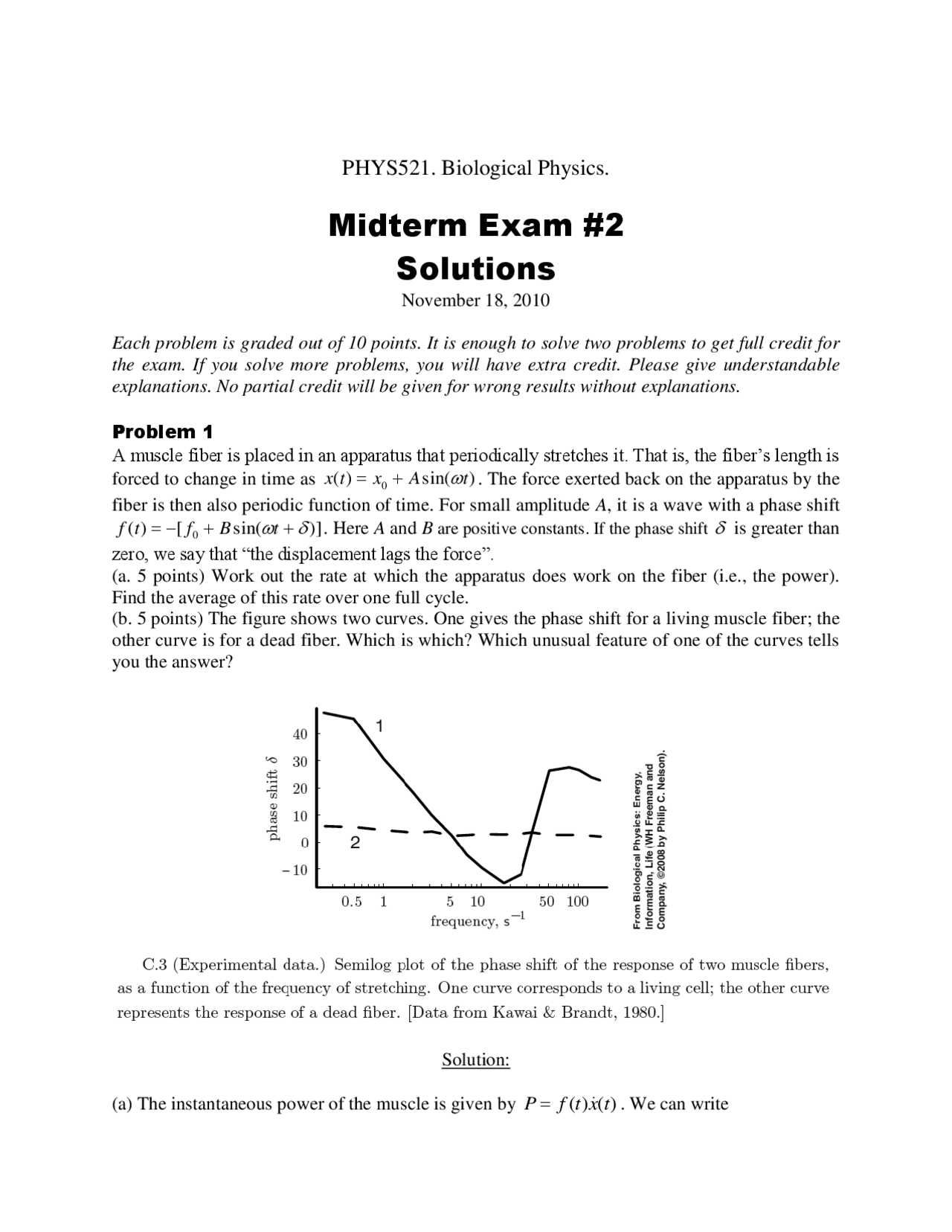 Midterm Exam 2 Solutions Biophysics Phys 521 Docsity