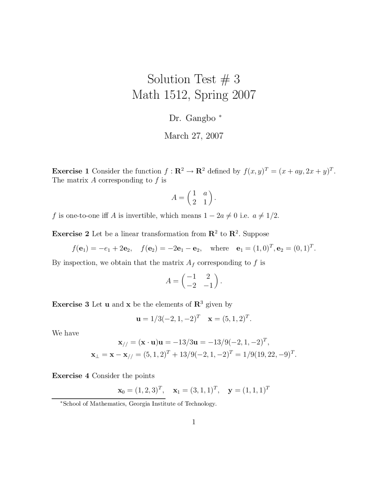Test 3 Solutions Spring 2007 Honors Calculus Ii Math 1512 Docsity
