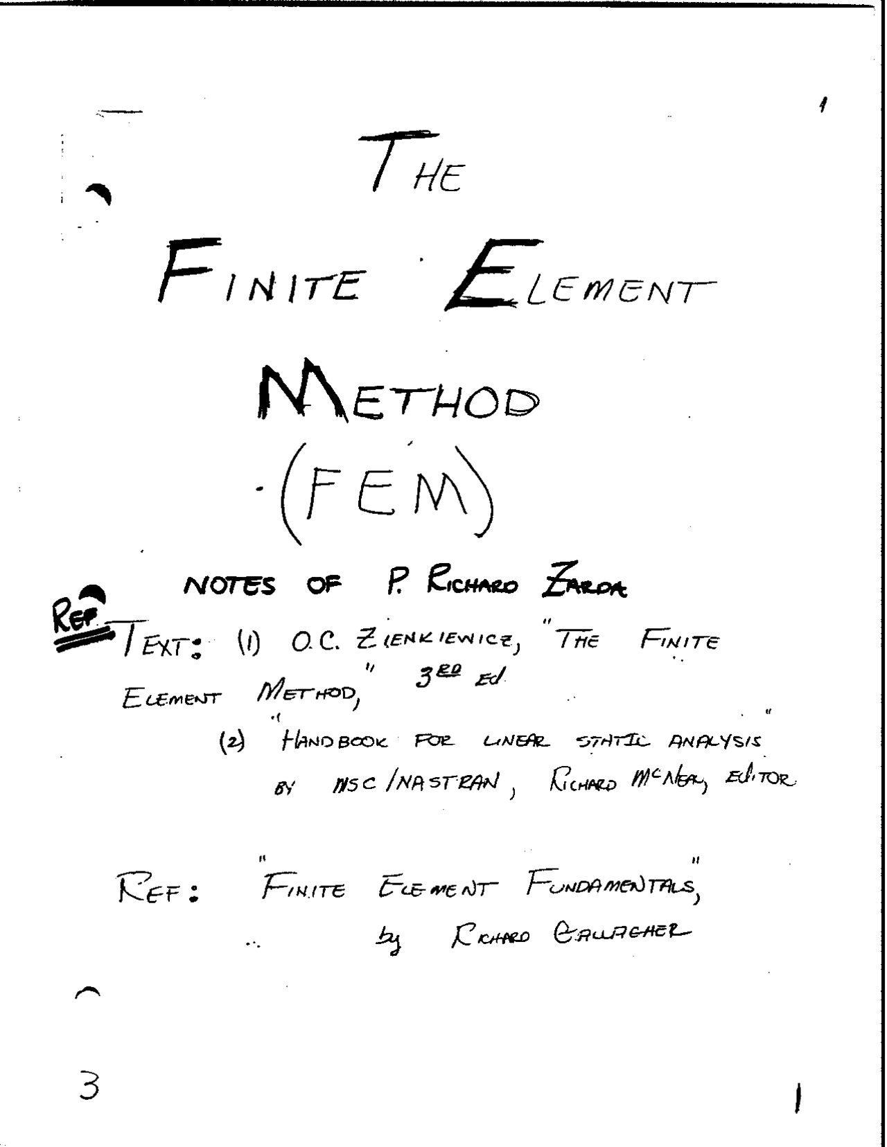 The Finite Element Method Lecture Notes Eml 4535 Docsity