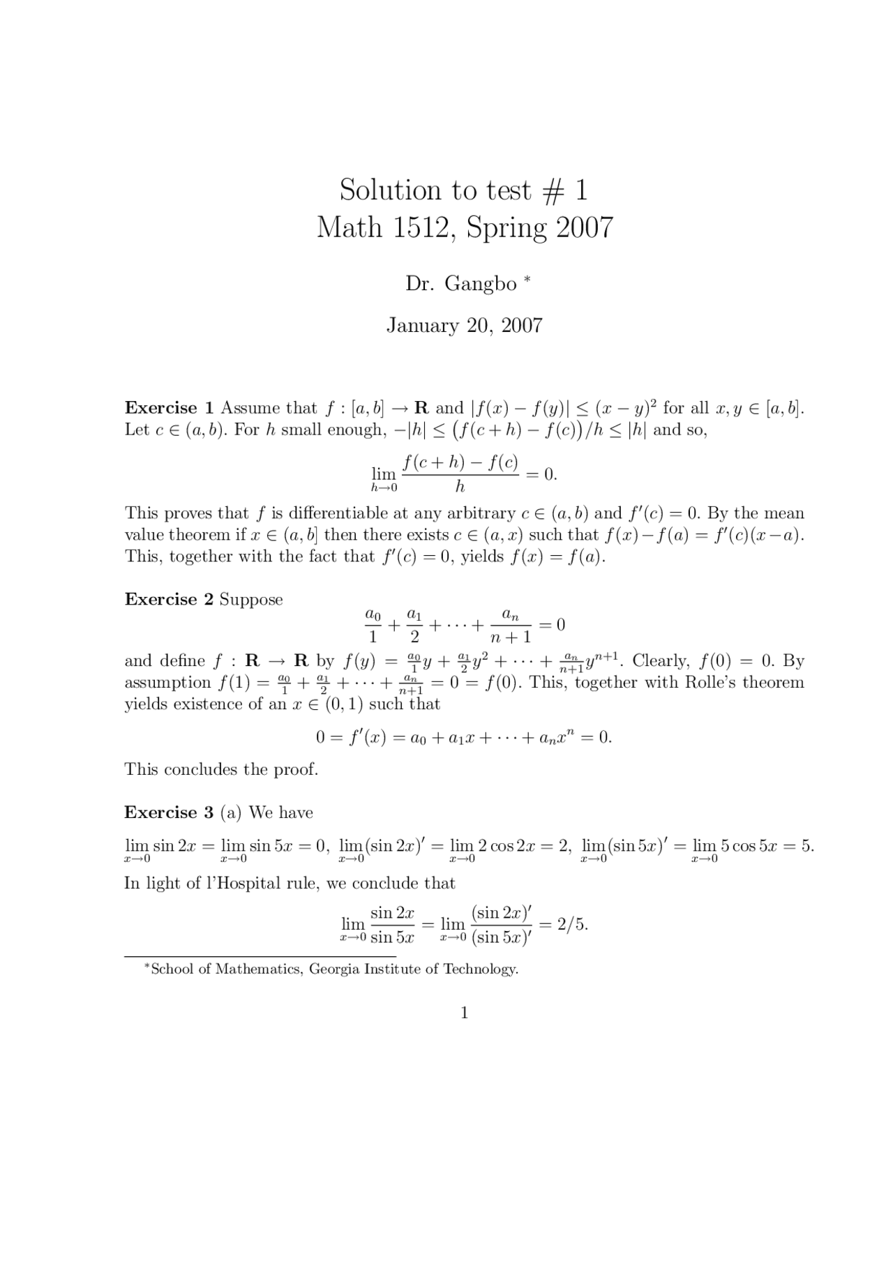 Practice Test 1 Solutions Honors Calculus Ii Spring 2007 Math
