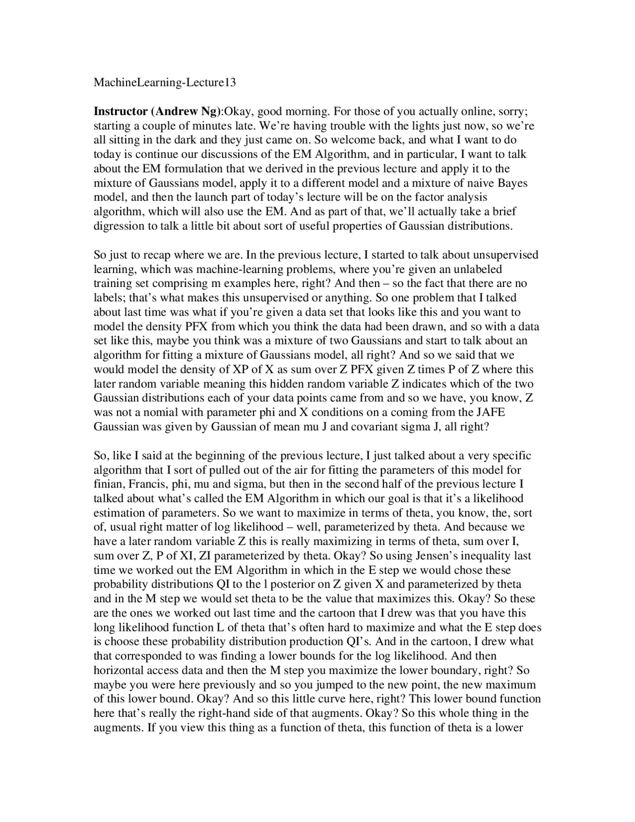 Lectures Transcriptions Machine Learning Lesson 13 Docsity