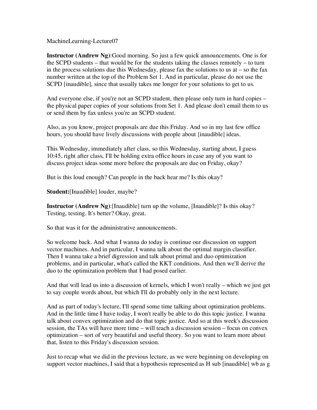 Lectures Transcriptions Machine Learning Lesson 7 Docsity