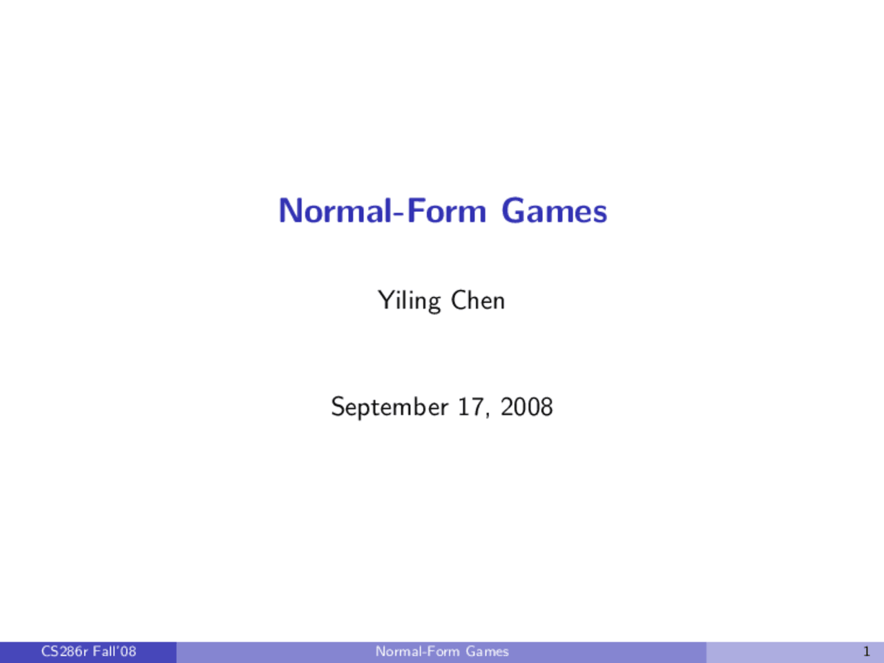 Normal Form Game, Lecture Notes - Computer Science - Docsity