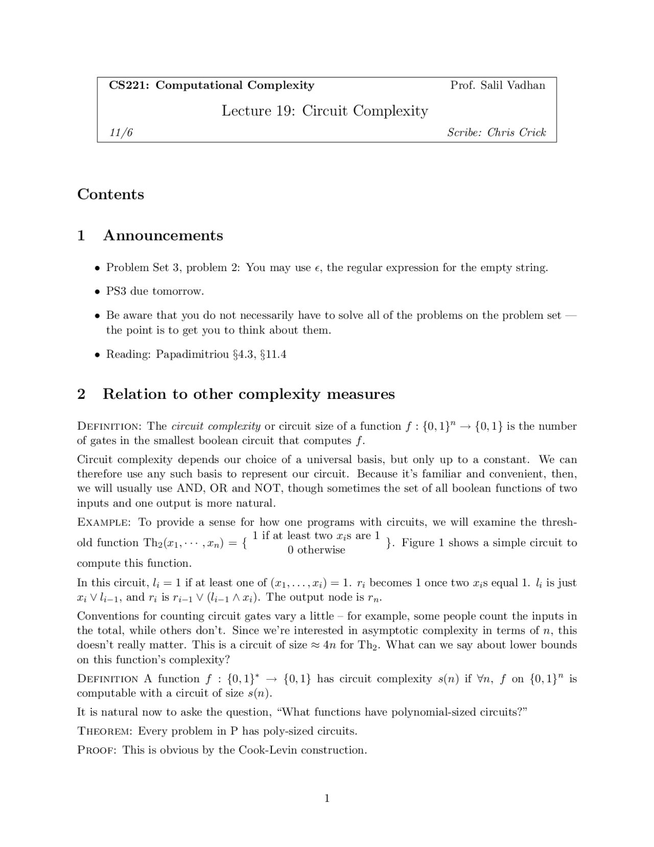Computational Complexity Circuit Complexity Lecture Notes Computer 8352