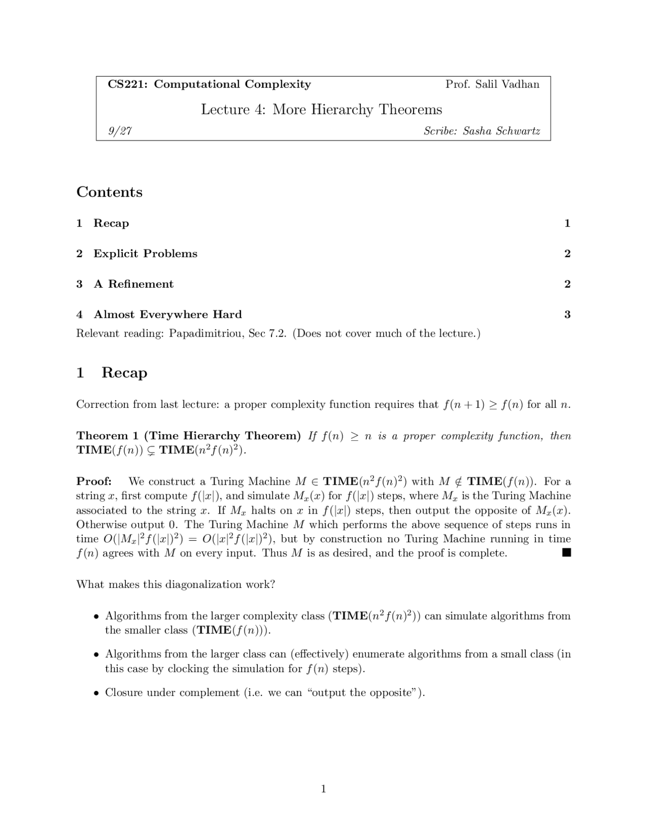 Computational Complexity More Hierarchy Theorems Lecture Notes Computer Science Docsity