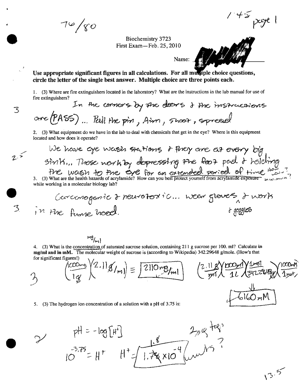 Exam With Solution For Analytical Biochemistry Bioc 3723 Docsity