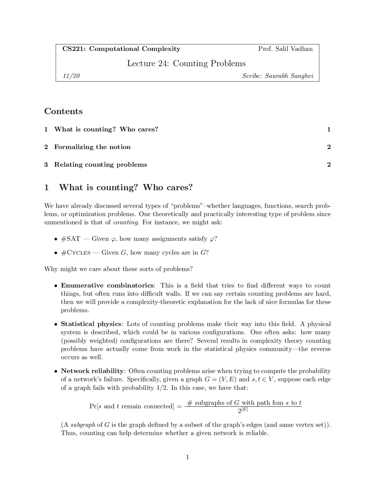 Computational Complexity Counting Problems Lecture Notes Computer