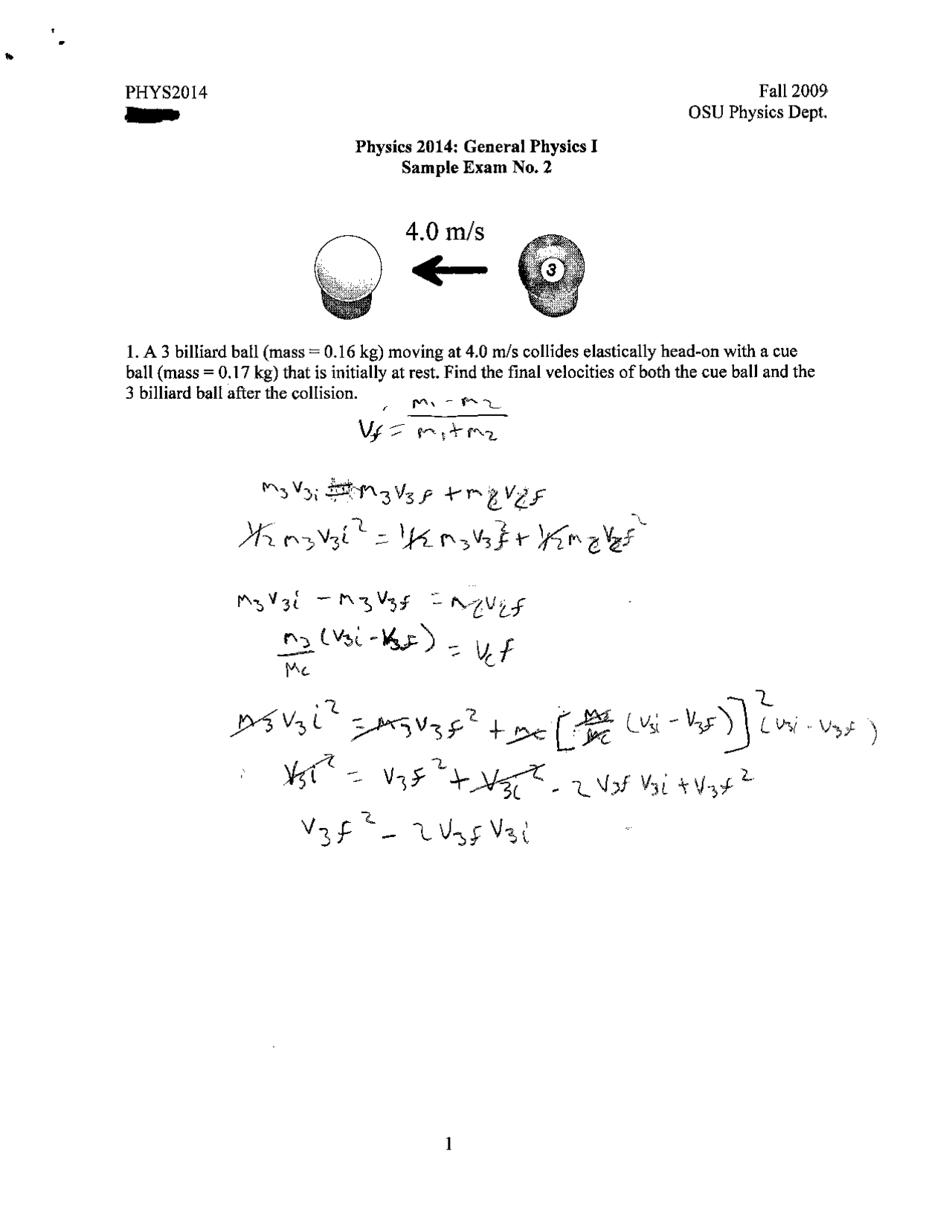Sample Exam 2 With Solution General Physics I Phys 2014 Docsity