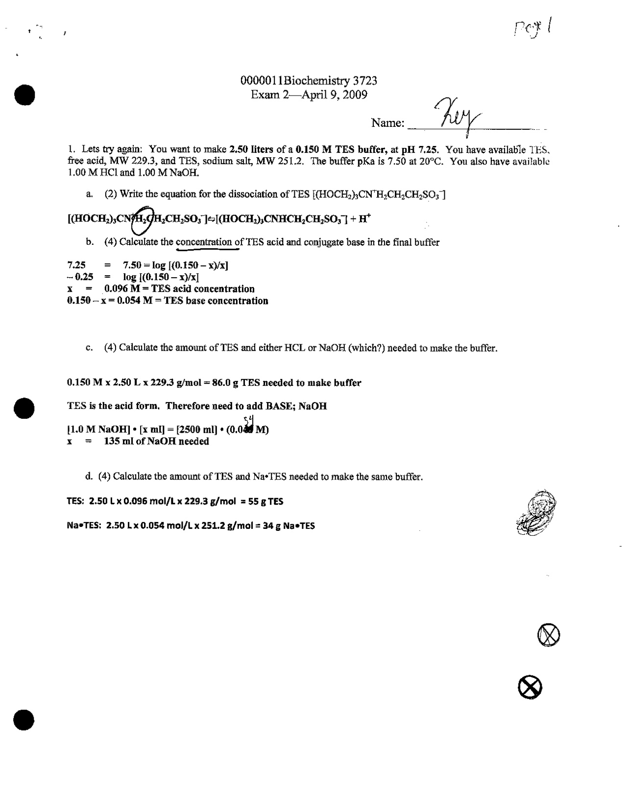 Exam 2 Questions With Answer Key Analytical Biochemistry Bioc 3723