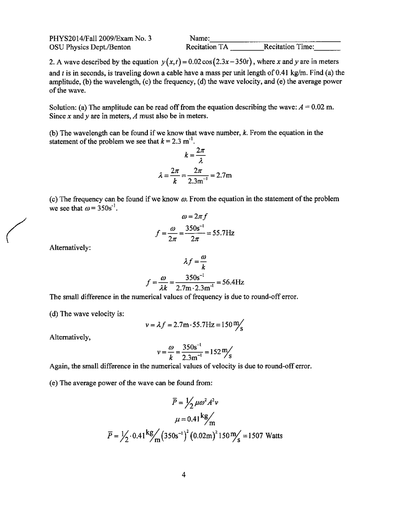 4 Problems With Solutions On General Physics Exam 3 Phys 2014 Docsity