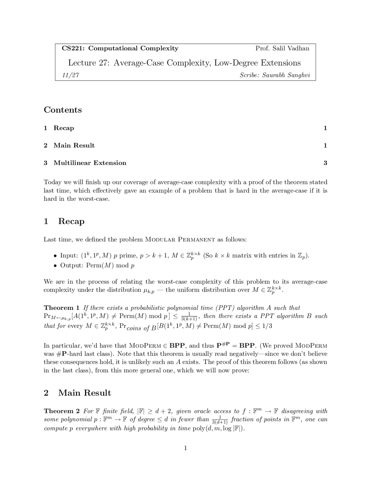 Computational Complexity Average Case Complexity Lecture Notes