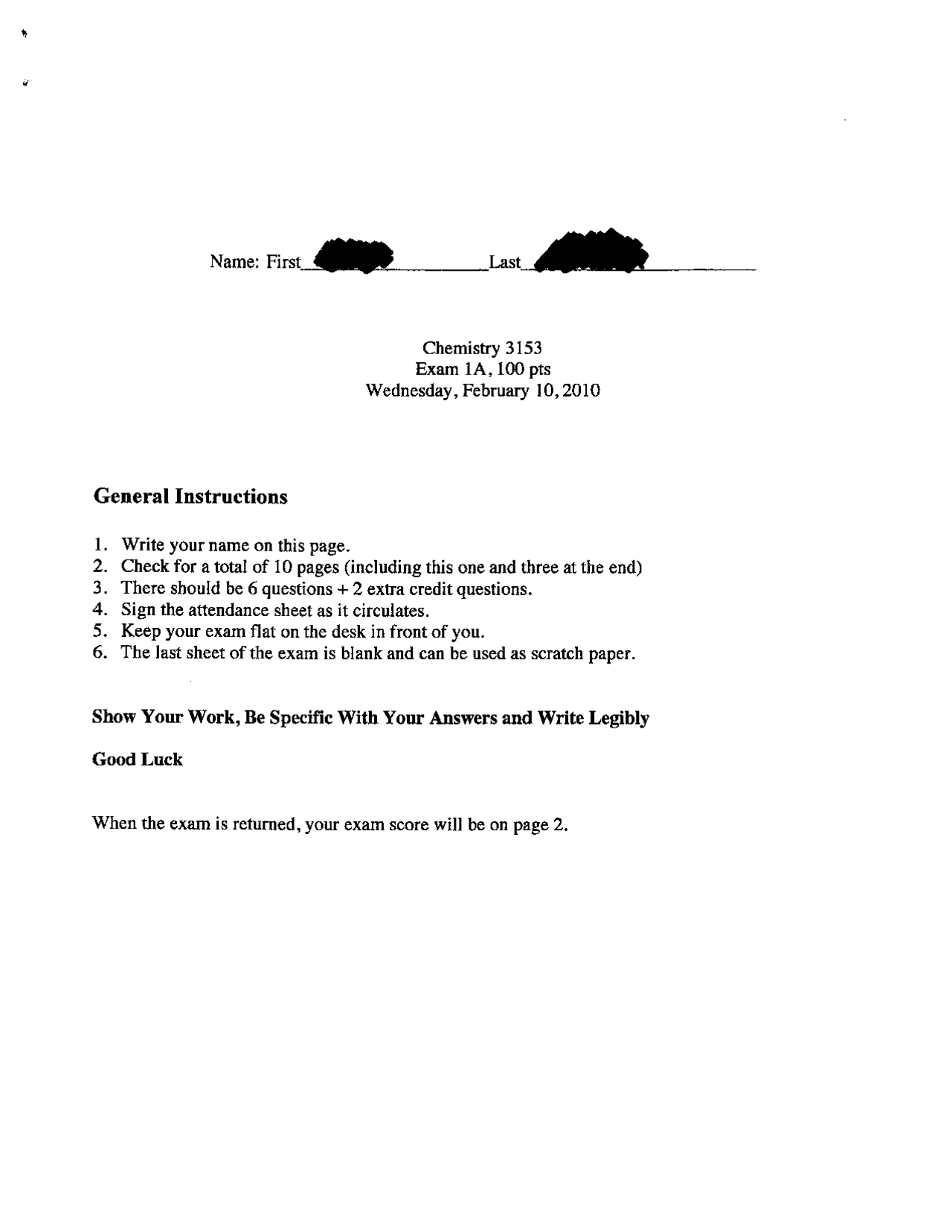 Exam 1 Questions With Answers Organic Chemistry Chem 3153 Docsity