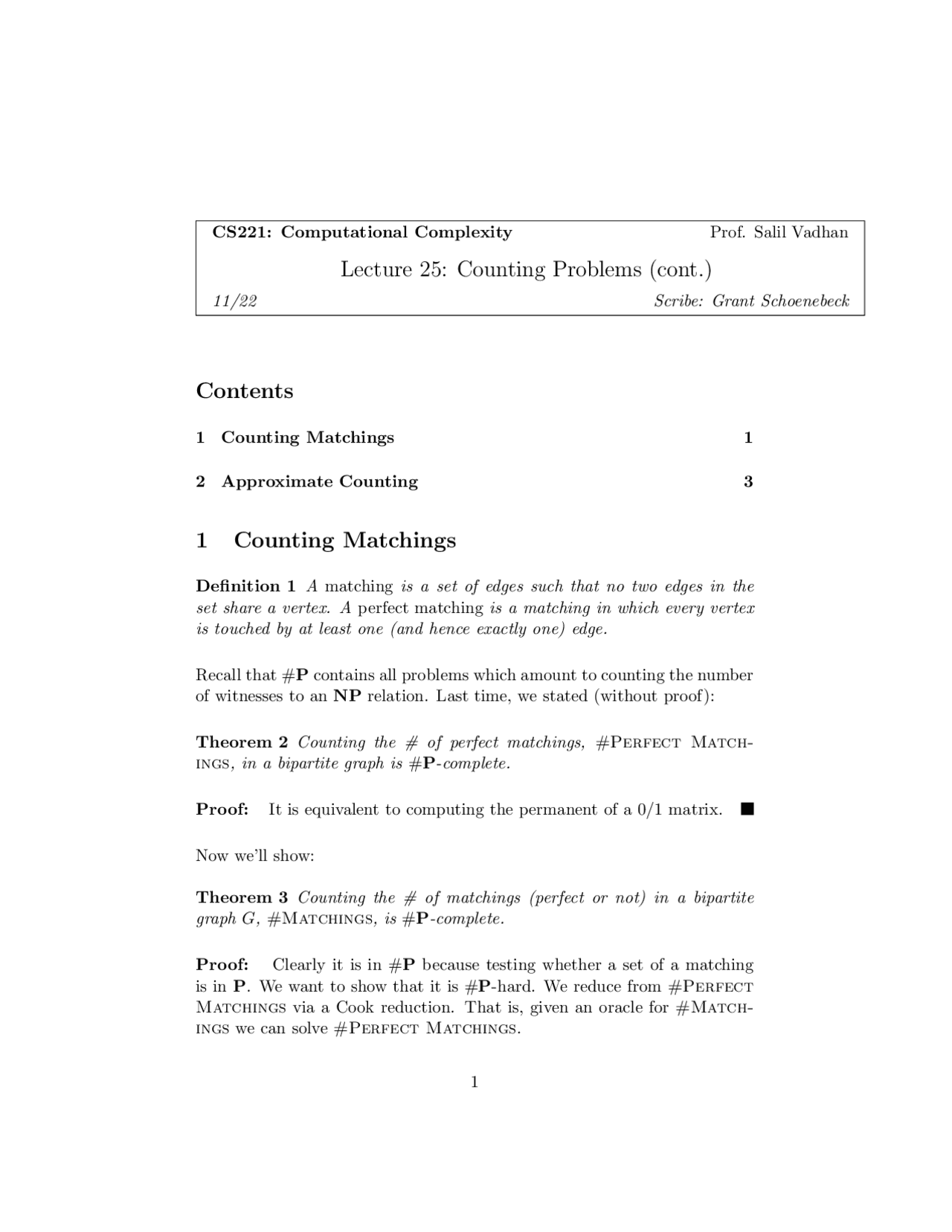 Computational Complexity Counting Problems 2 Lecture Notes Computer