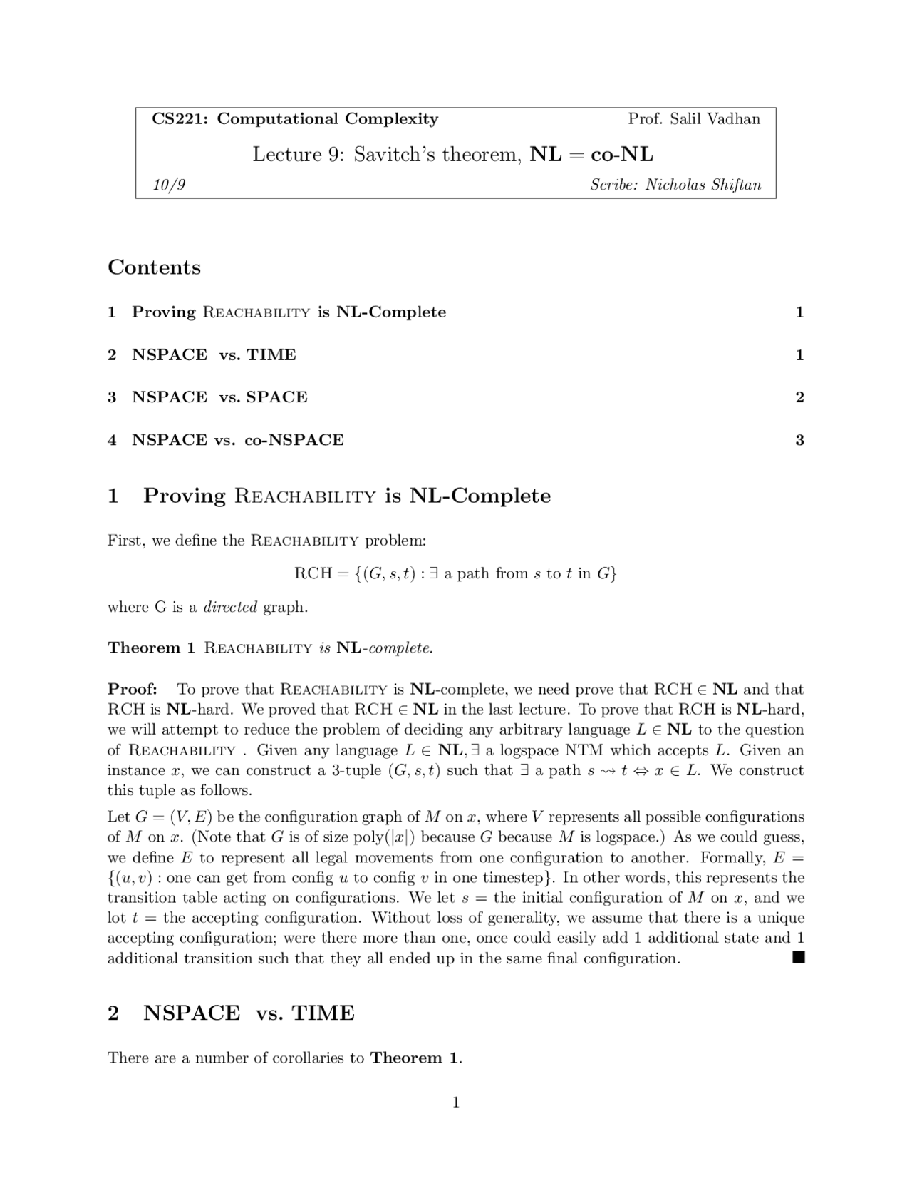 Computational Complexity Savitchs Theorem Lecture Notes Computer
