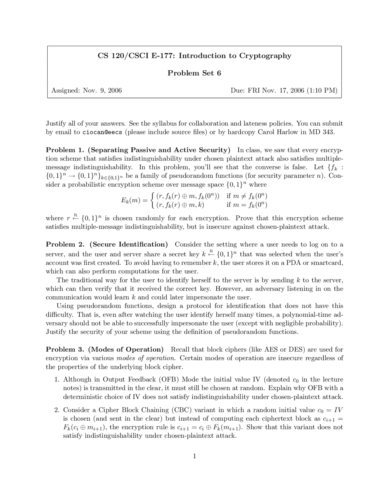 Cryptography 6, Exercises - Computer Science | Exercises Cryptography and System Security - Docsity